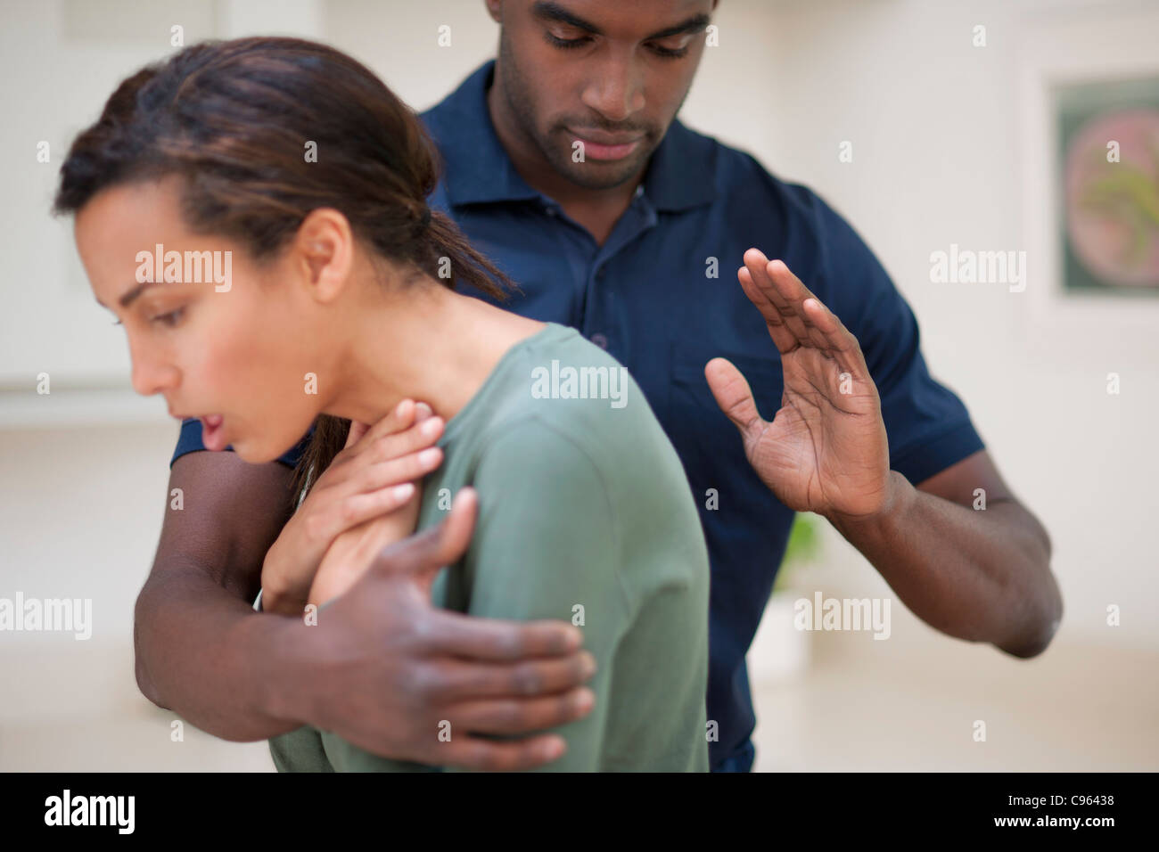 Woman Choking The Man Is Trying To Dislodge The Foreign Object By