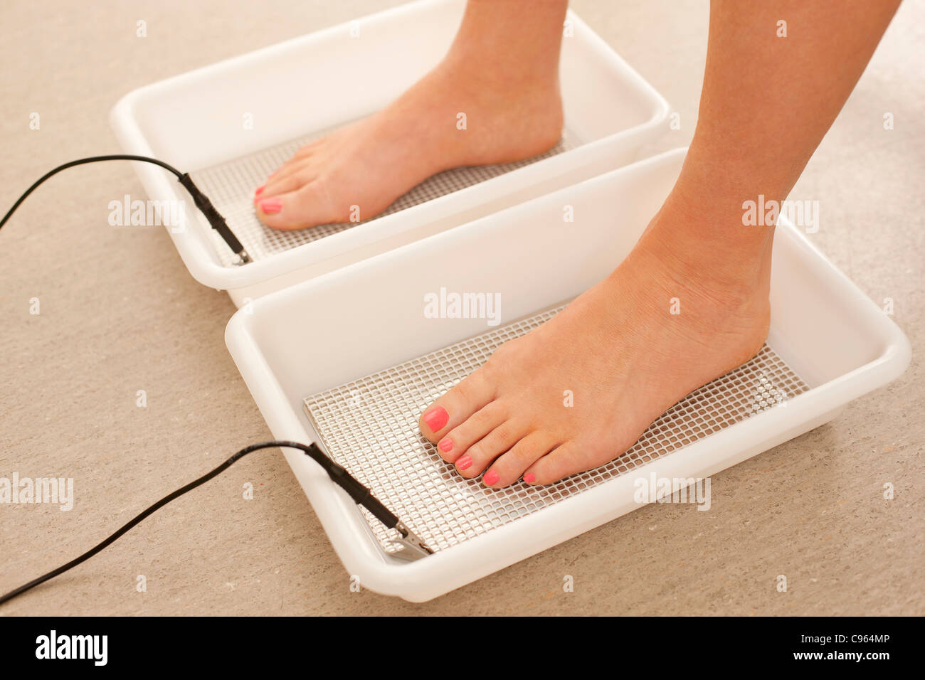 Iontophoresis. This is a treatment for excess sweating of the feet ...