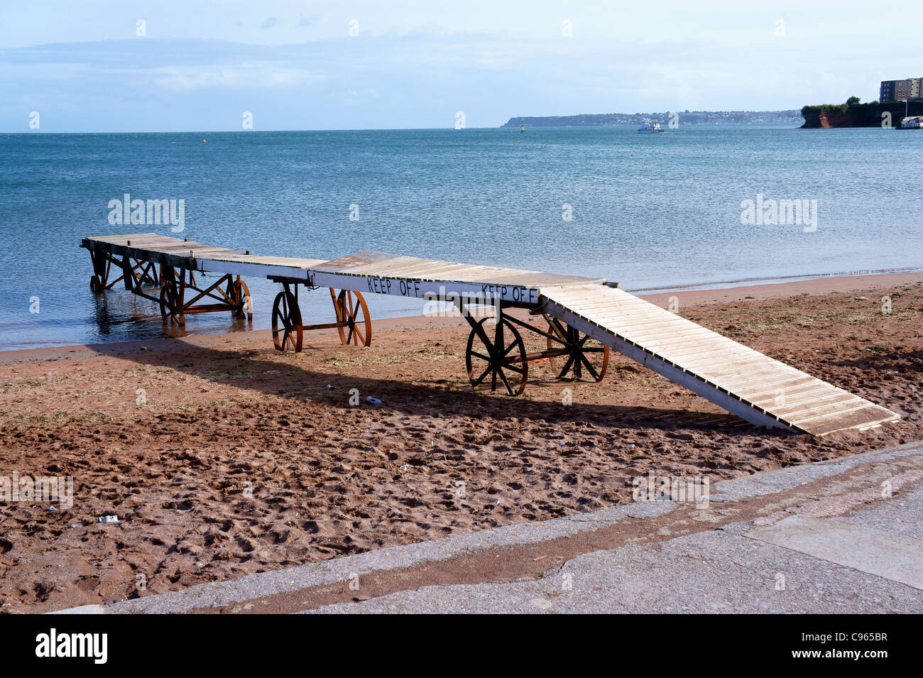 Old Wooden Jetty on Wheels at Paignton, Devon, England Stock Photo - Alamy