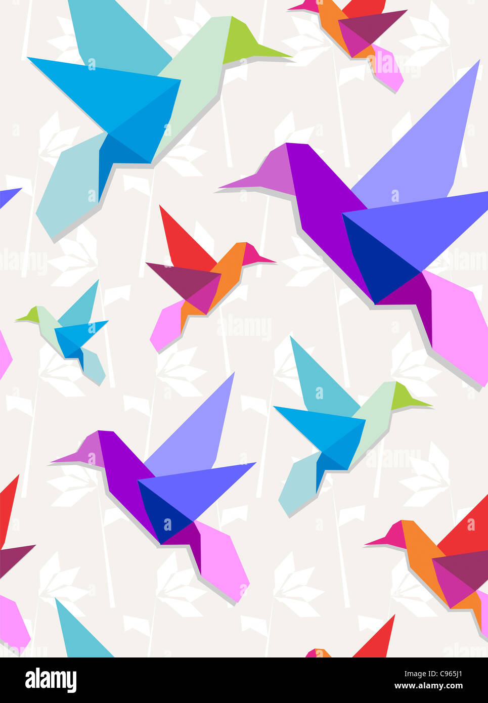 Pastel colors origami hummingbirds seamless pattern background Stock ...