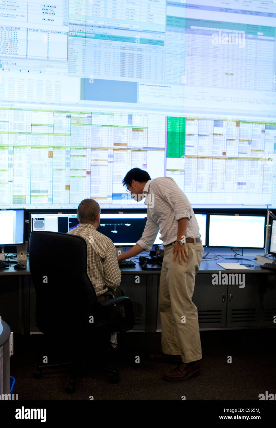 Workers inside command center of the Electric Reliability Council of ...