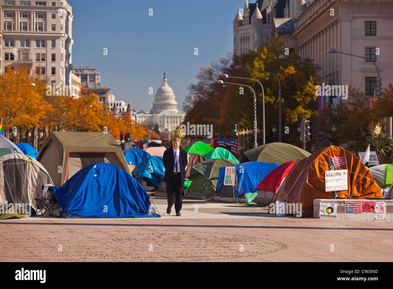 WASHINGTON, DC USA - Occupy Washington protest camp at Freedom Plaza ...