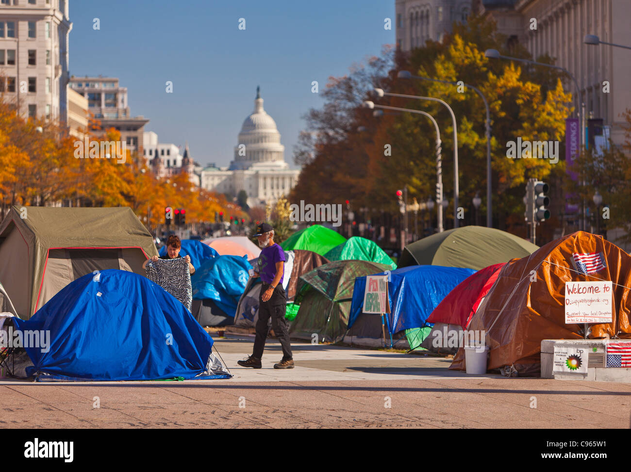 WASHINGTON, DC USA - Occupy Washington protest camp at Freedom Plaza ...
