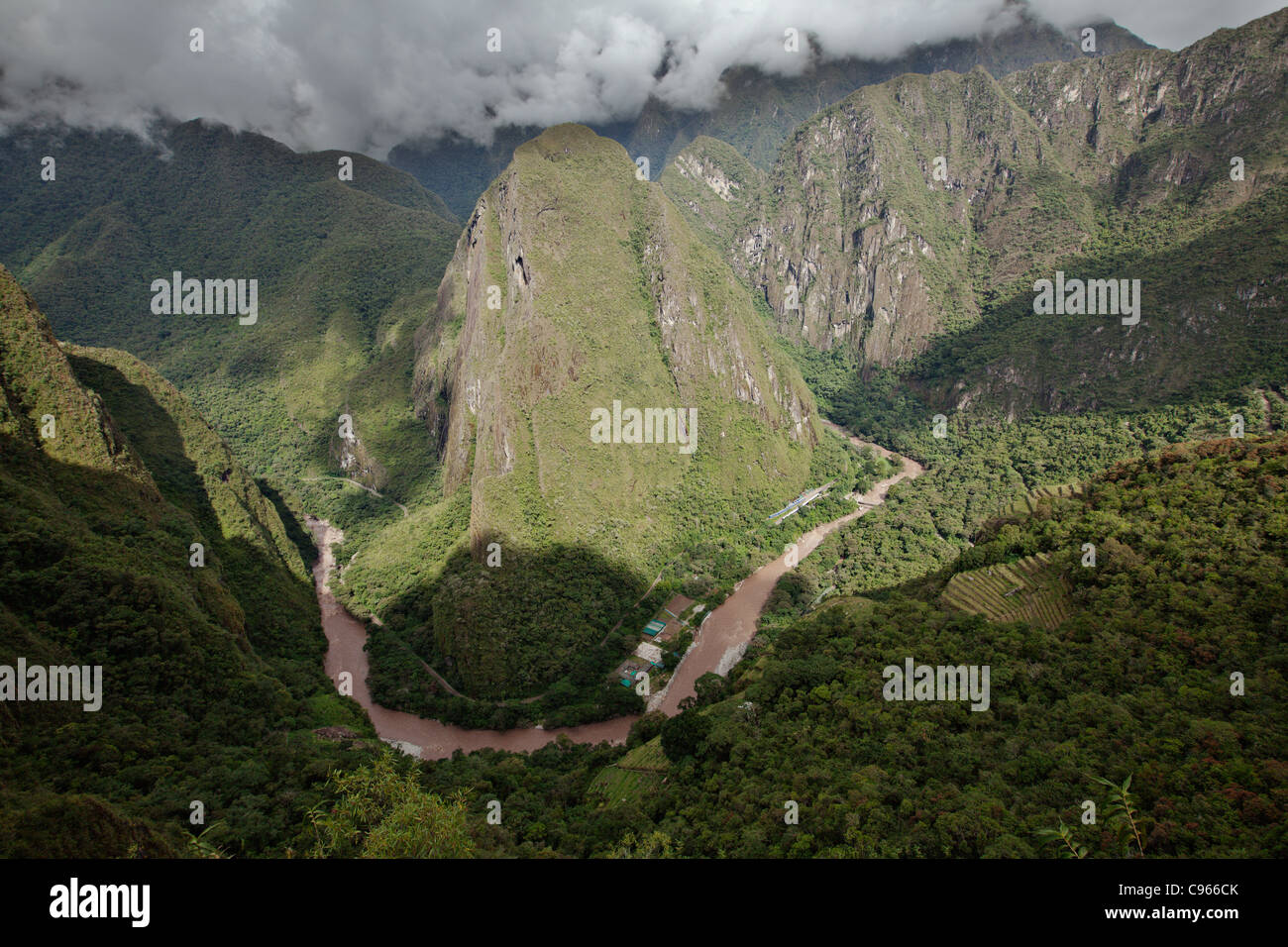View from Machu Picchu, the most known tourist site in Andes mountains ...