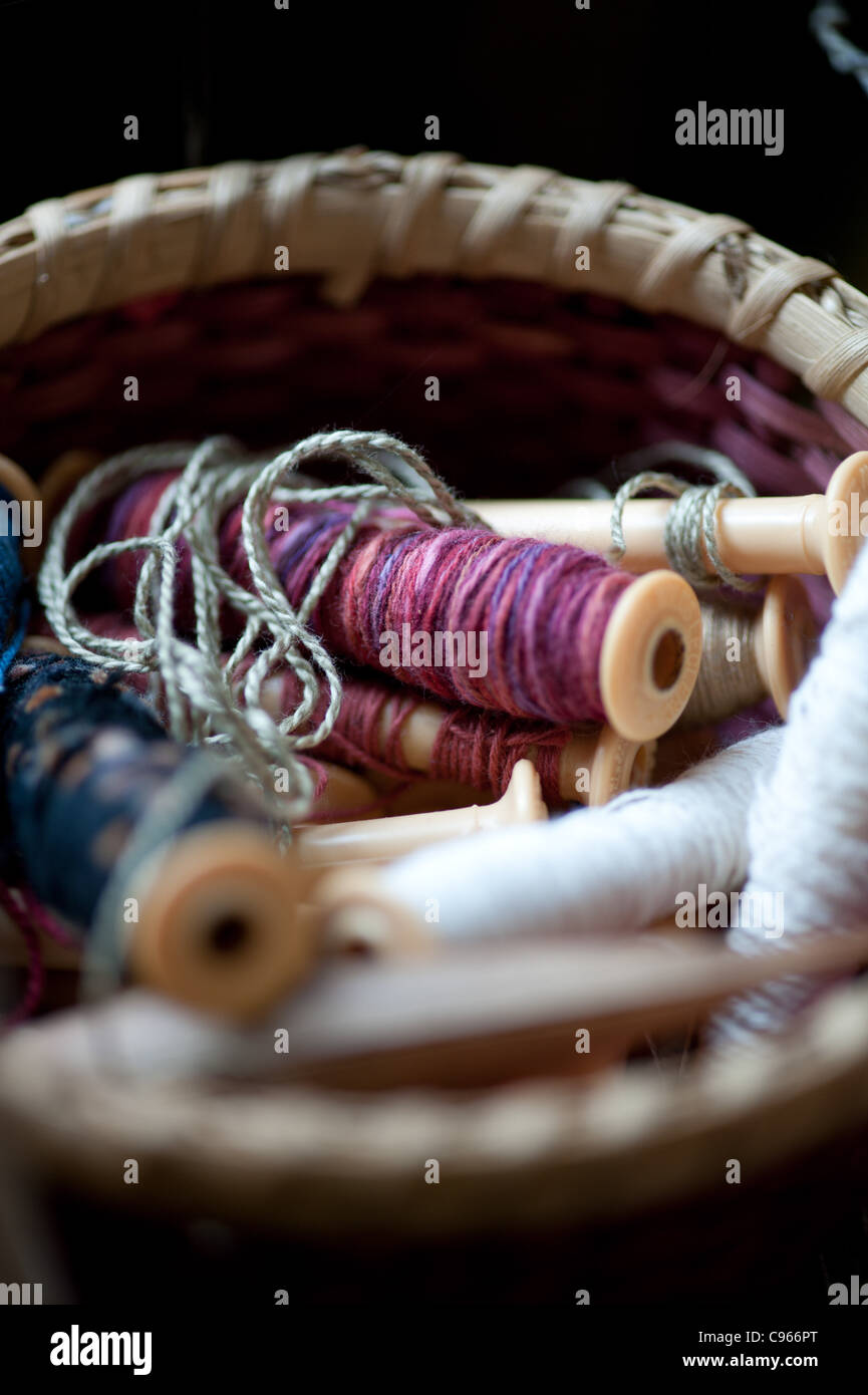 Basket of spools of thread Stock Photo - Alamy