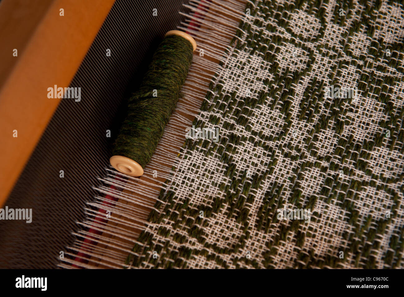 Spool of fiber on loom Stock Photo - Alamy