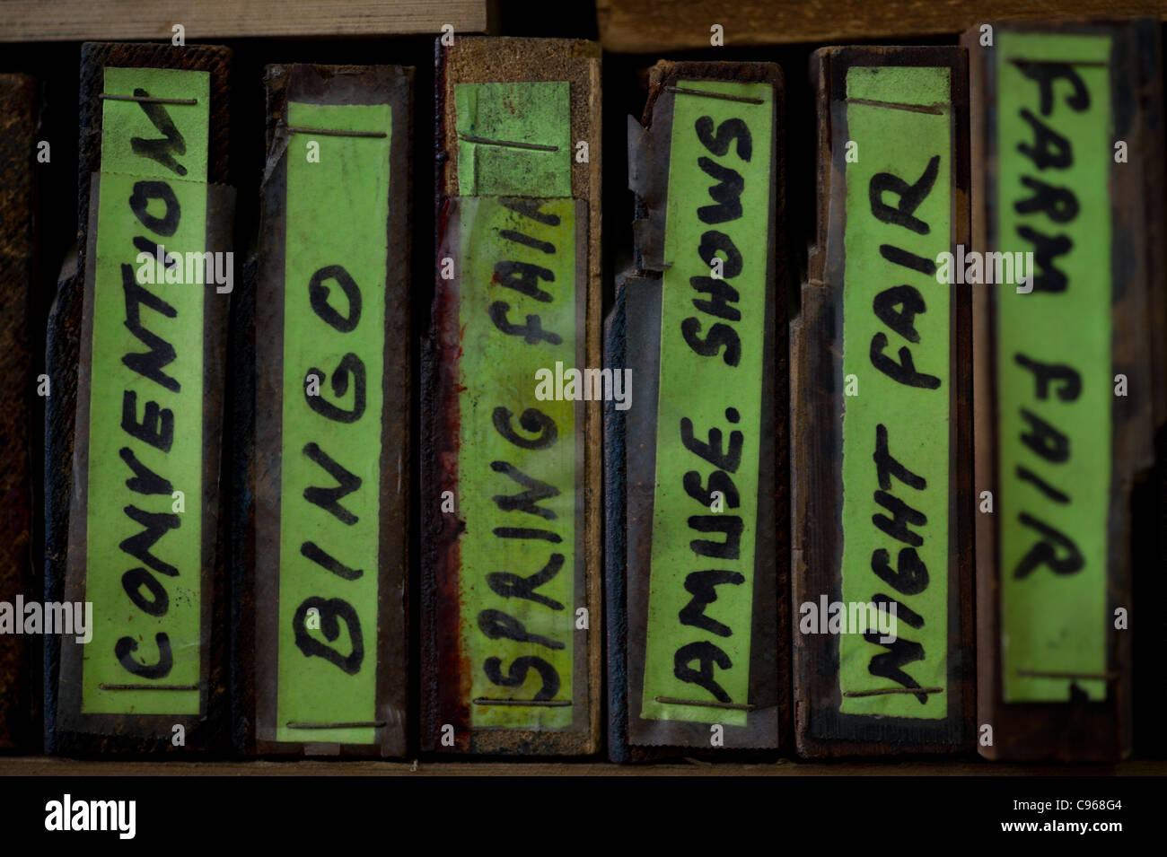 Labels on print block drawers Stock Photo - Alamy