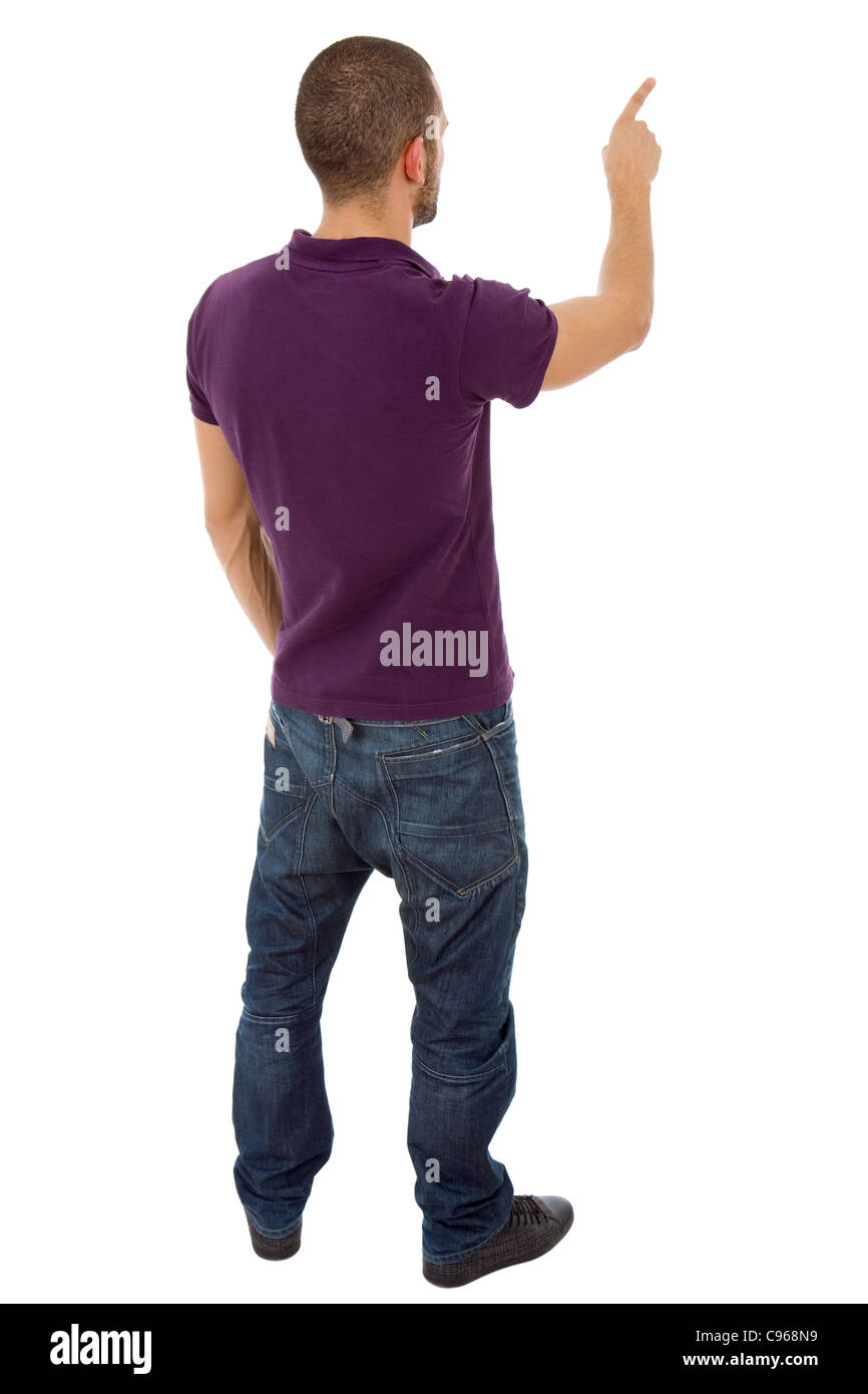 young casual man full body pointing, isolated on white Stock Photo - Alamy