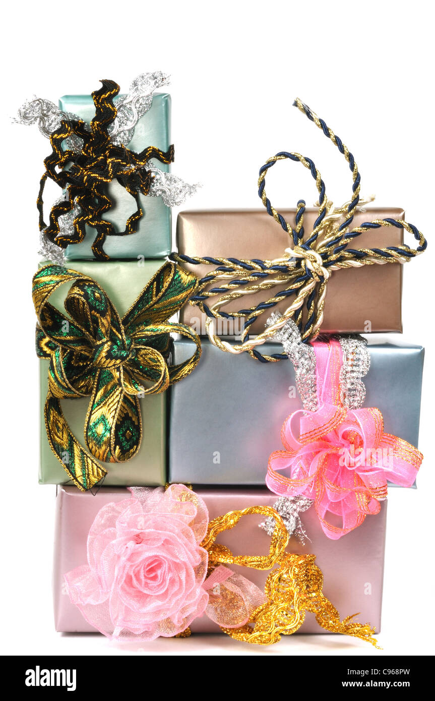 Beautiful Christmas gift boxes, isolated on white Stock Photo - Alamy