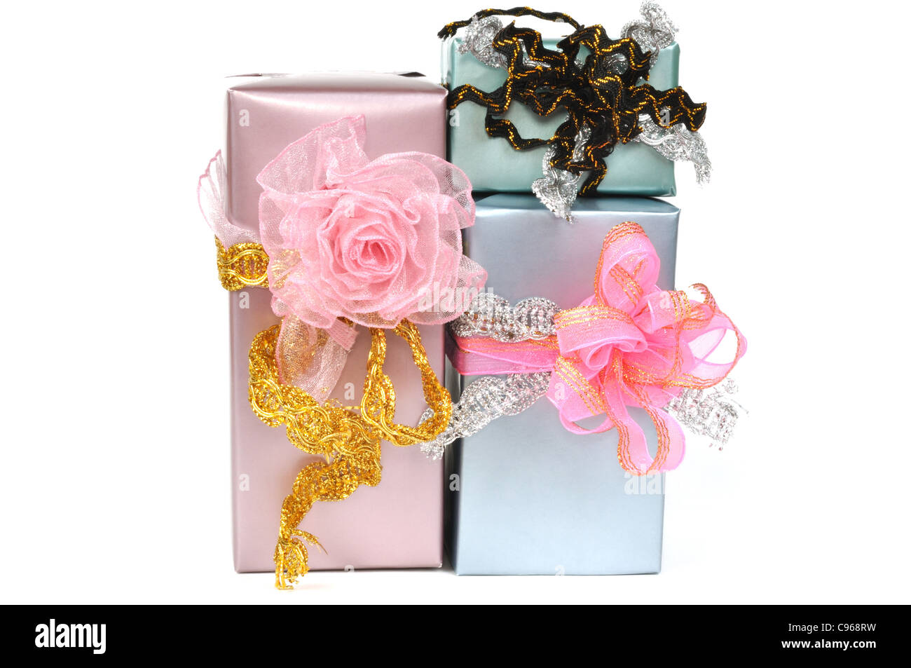 Beautiful gift boxes, isolated on white Stock Photo - Alamy
