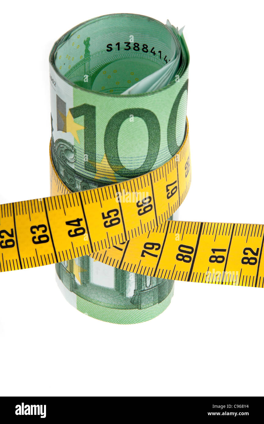 An icon image saving package with Euro and tape measure Stock Photo - Alamy