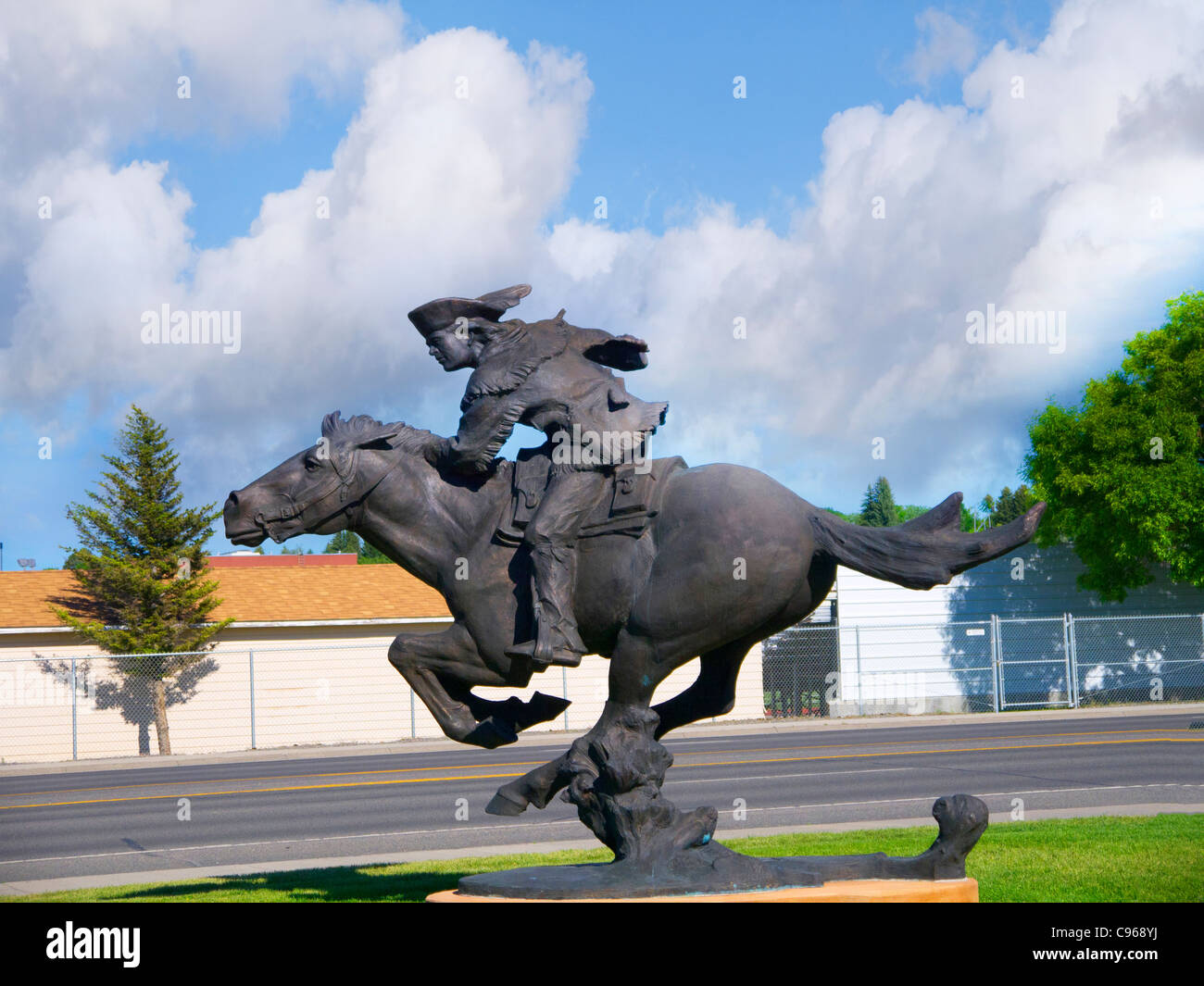 Statue of Despatch or Rodeo rider in Cody the town founded by Buffalo ...