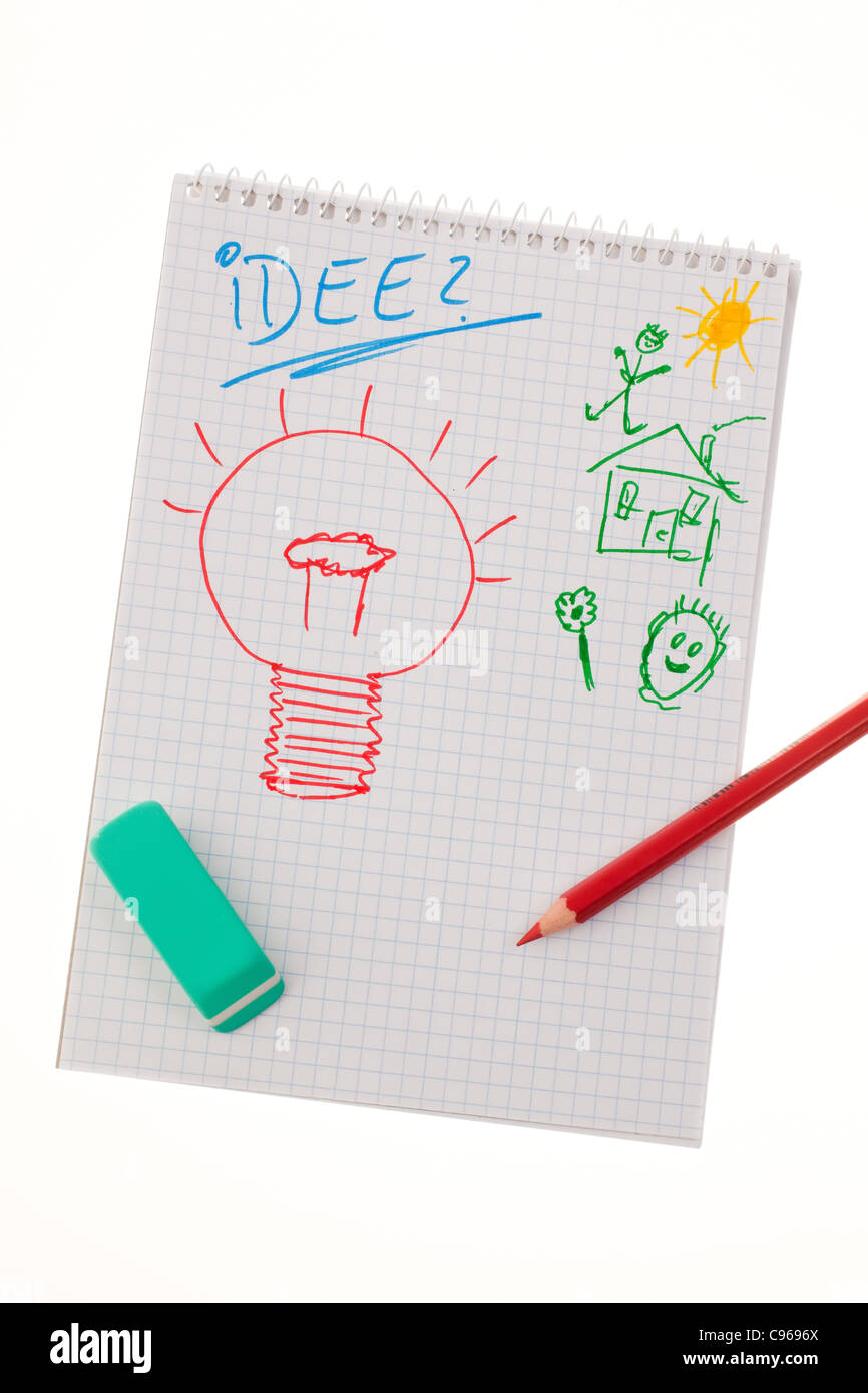 Bulb on drawing as a symbol of new ideas Stock Photo - Alamy