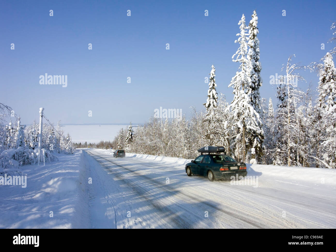 wintry road at Vuokatti Sotkamo Finland Stock Photo - Alamy