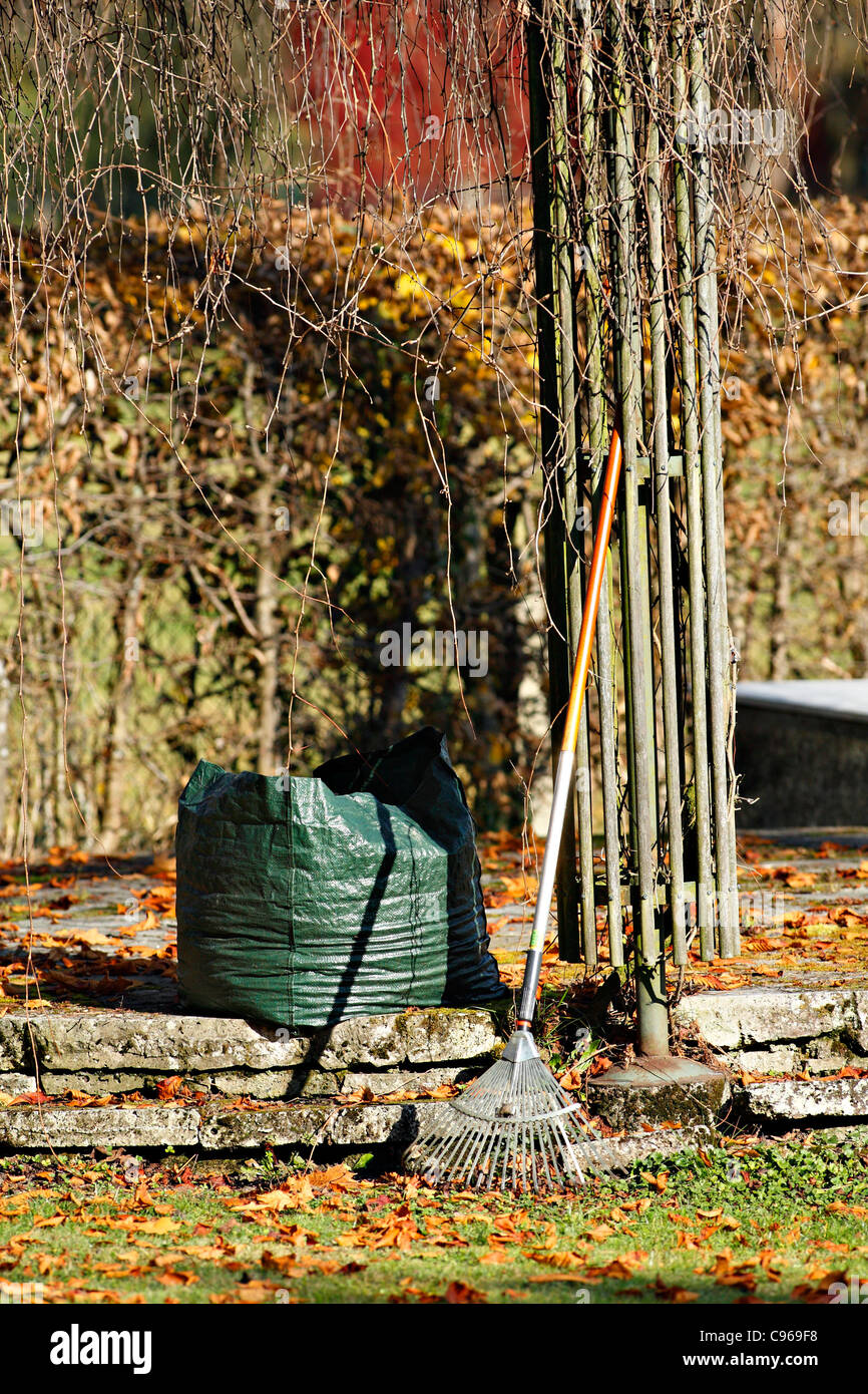 Gardening tools in autumn, Chiemgau Upper Bavaria Germany Stock Photo ...
