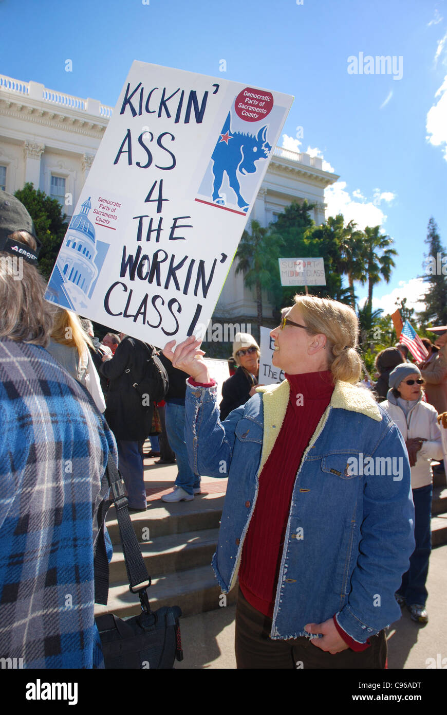 Labor union supporters gather at the California State Capitol at the ...