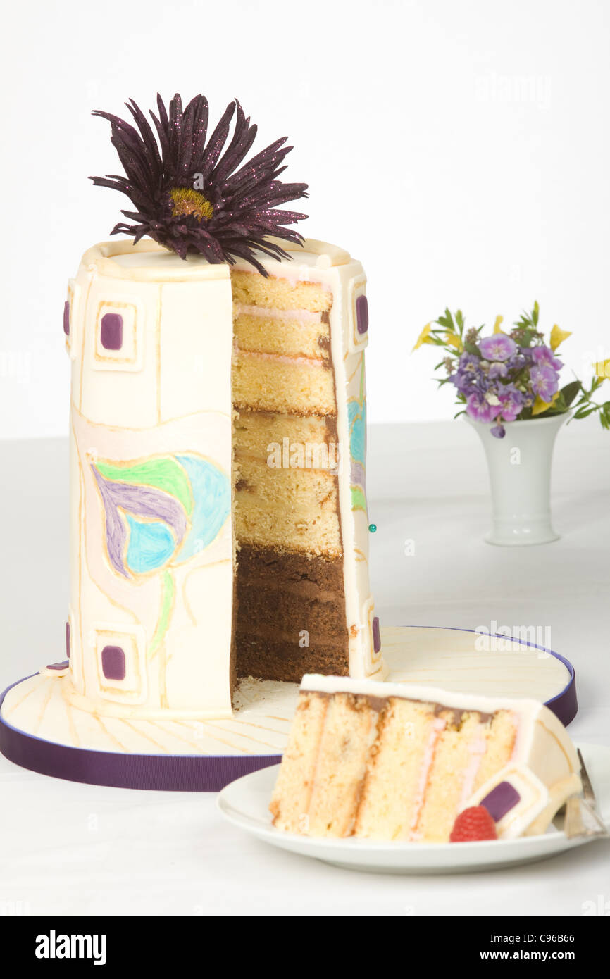 Wedding cake with marzipan coating and decoration Stock Photo - Alamy