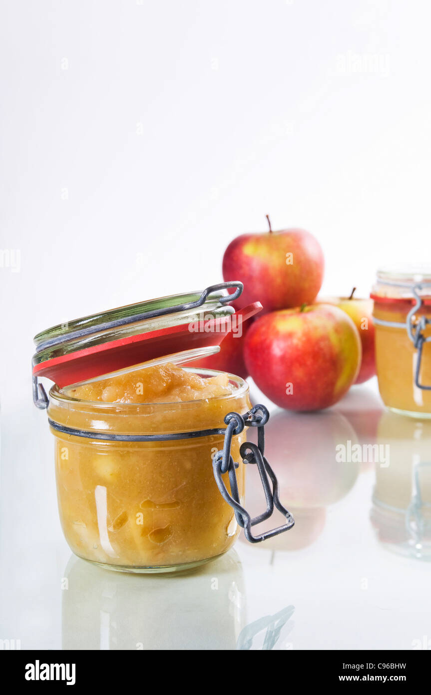 Apple compote in jar Stock Photo - Alamy