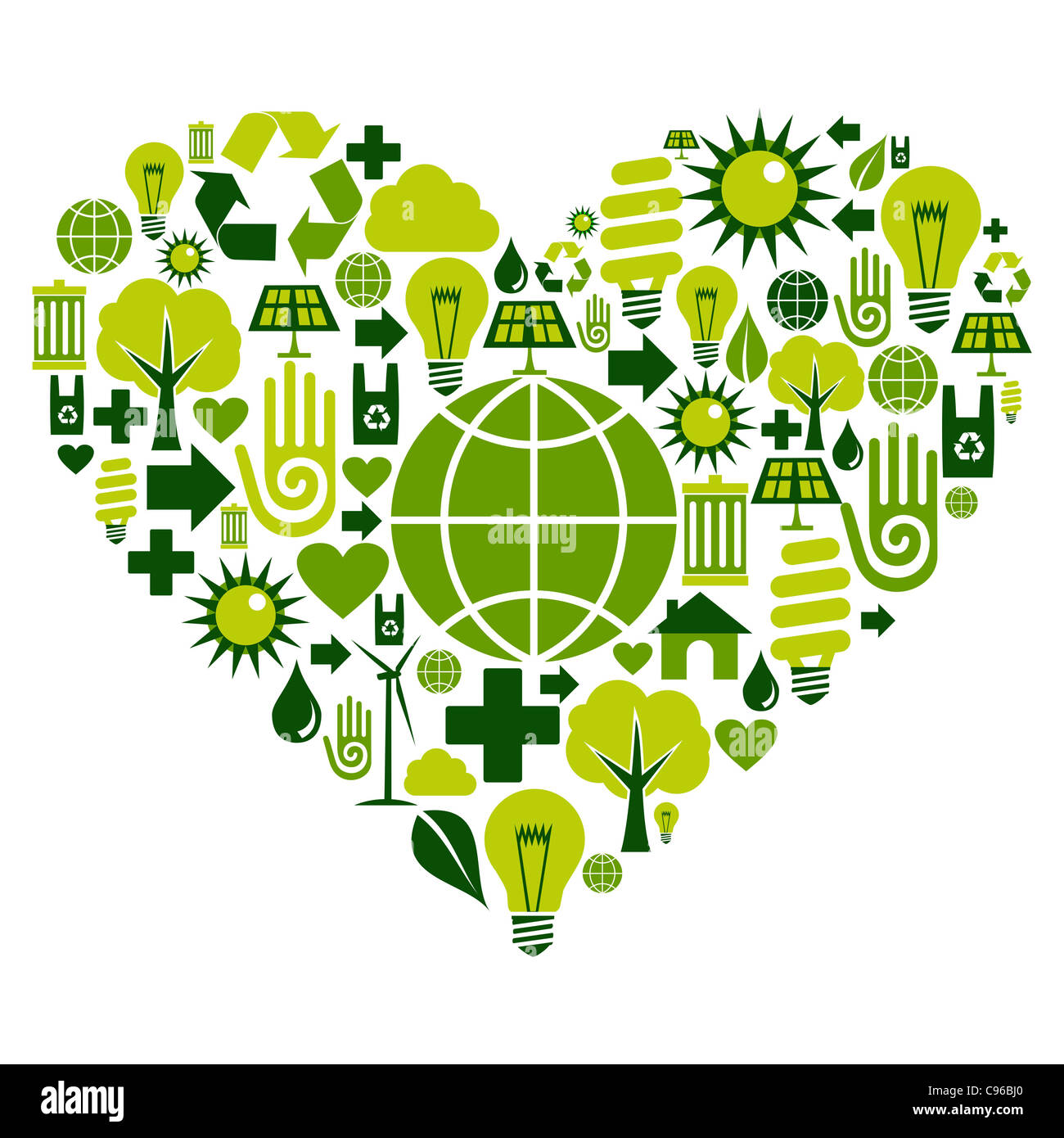 Heart with environmental icons in green . Vector file available Stock ...