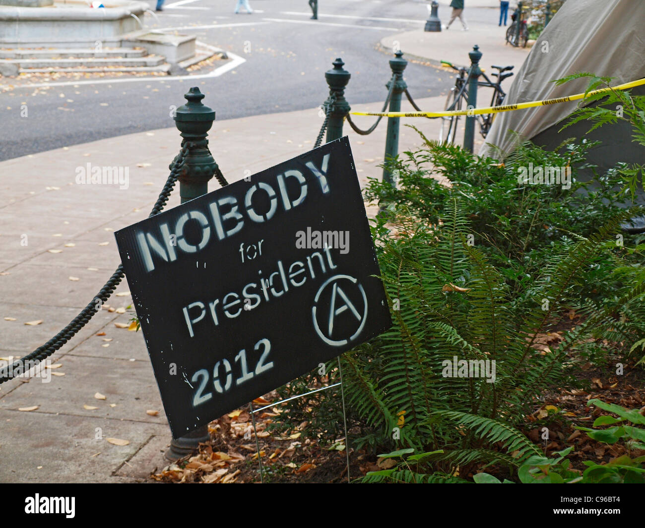 Demonstration gathering crowd protest rally tents signs hi-res stock ...
