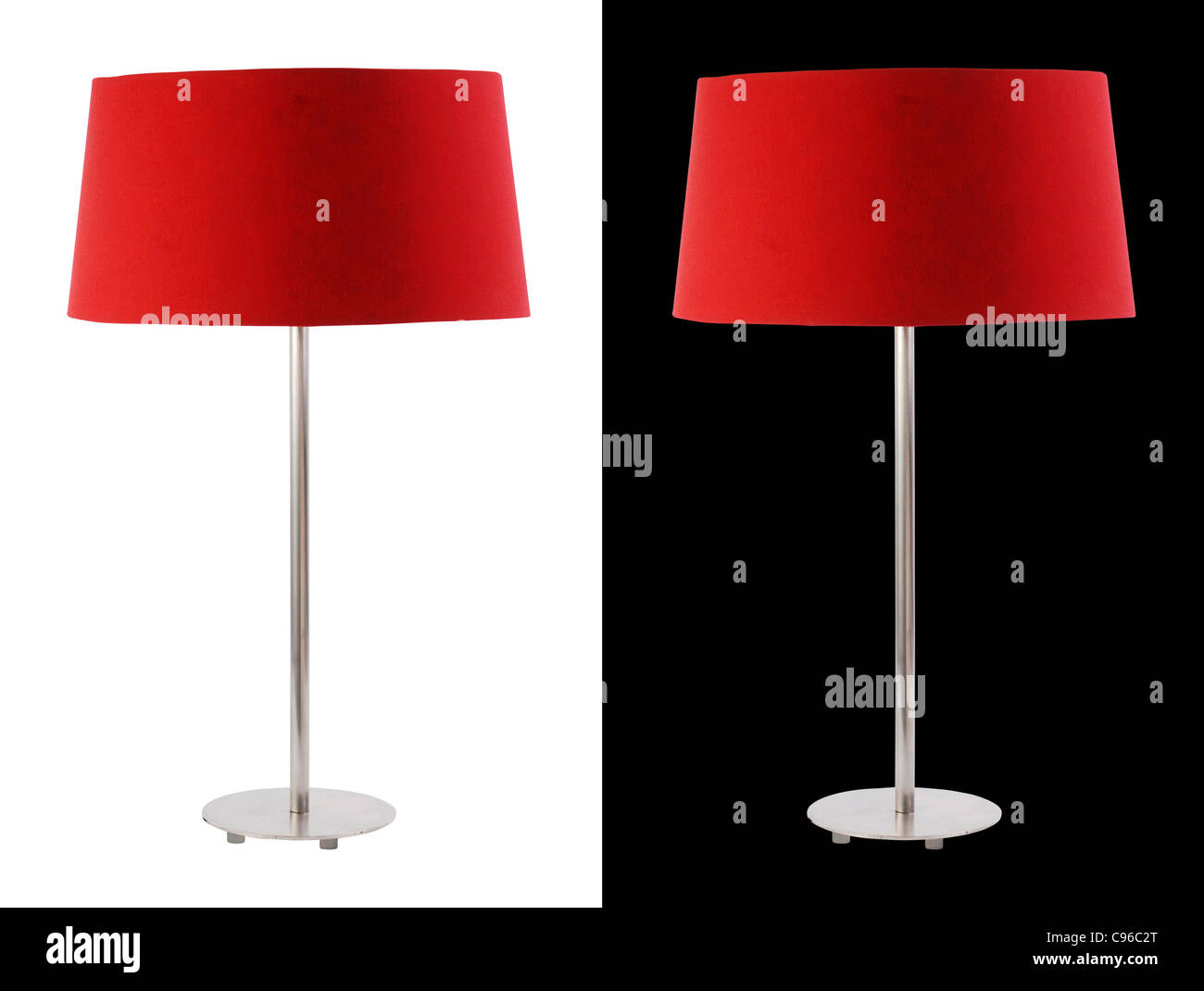 Red lamp isolated over black and white background Stock Photo - Alamy