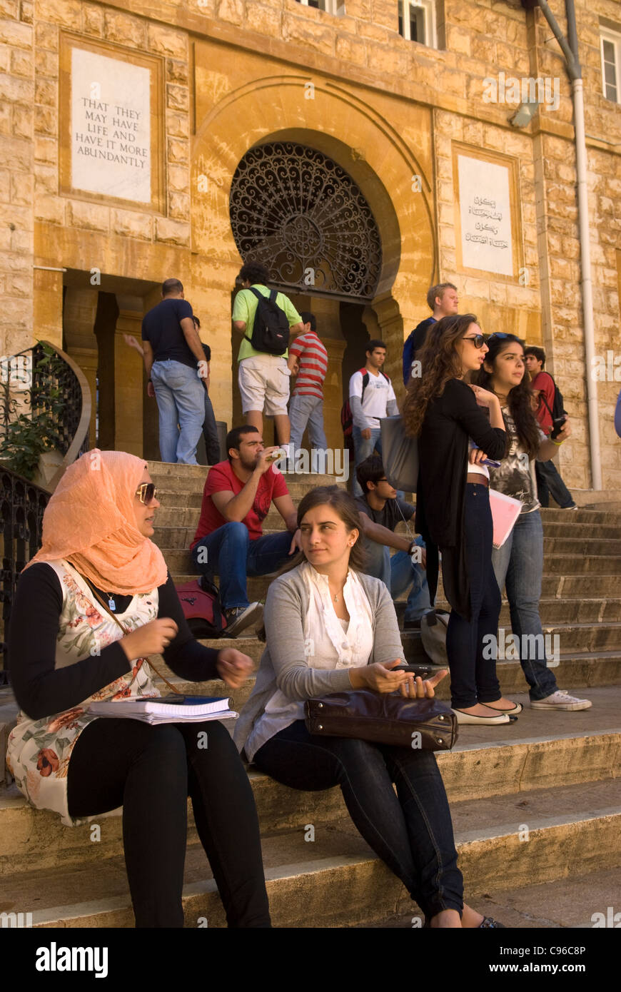 Students on the campus of the American University of Beirut (AUB ...