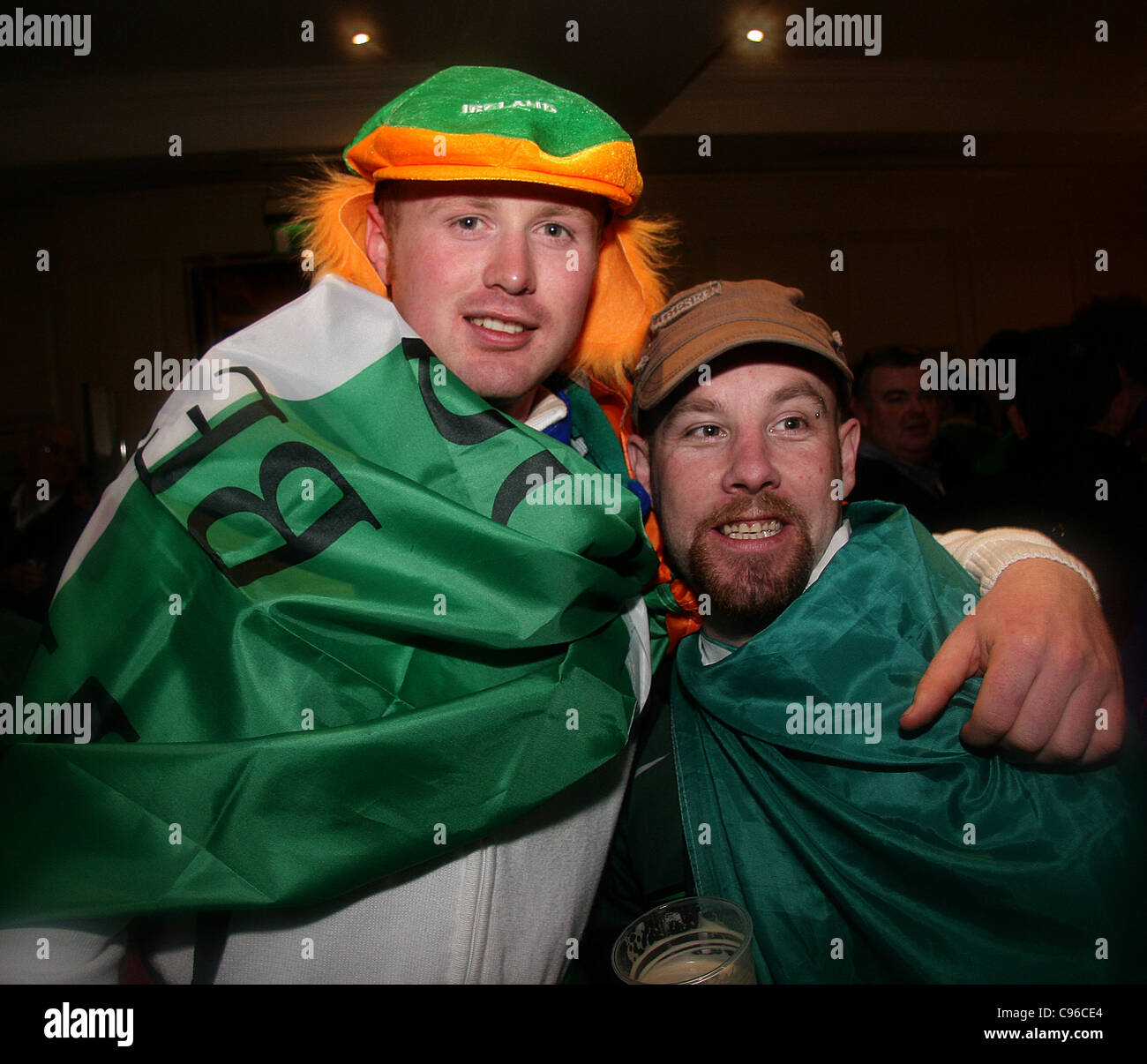 DUBLIN, Ireland - 15th Nov 2011: Irish fans celebratebefore the UEFA ...