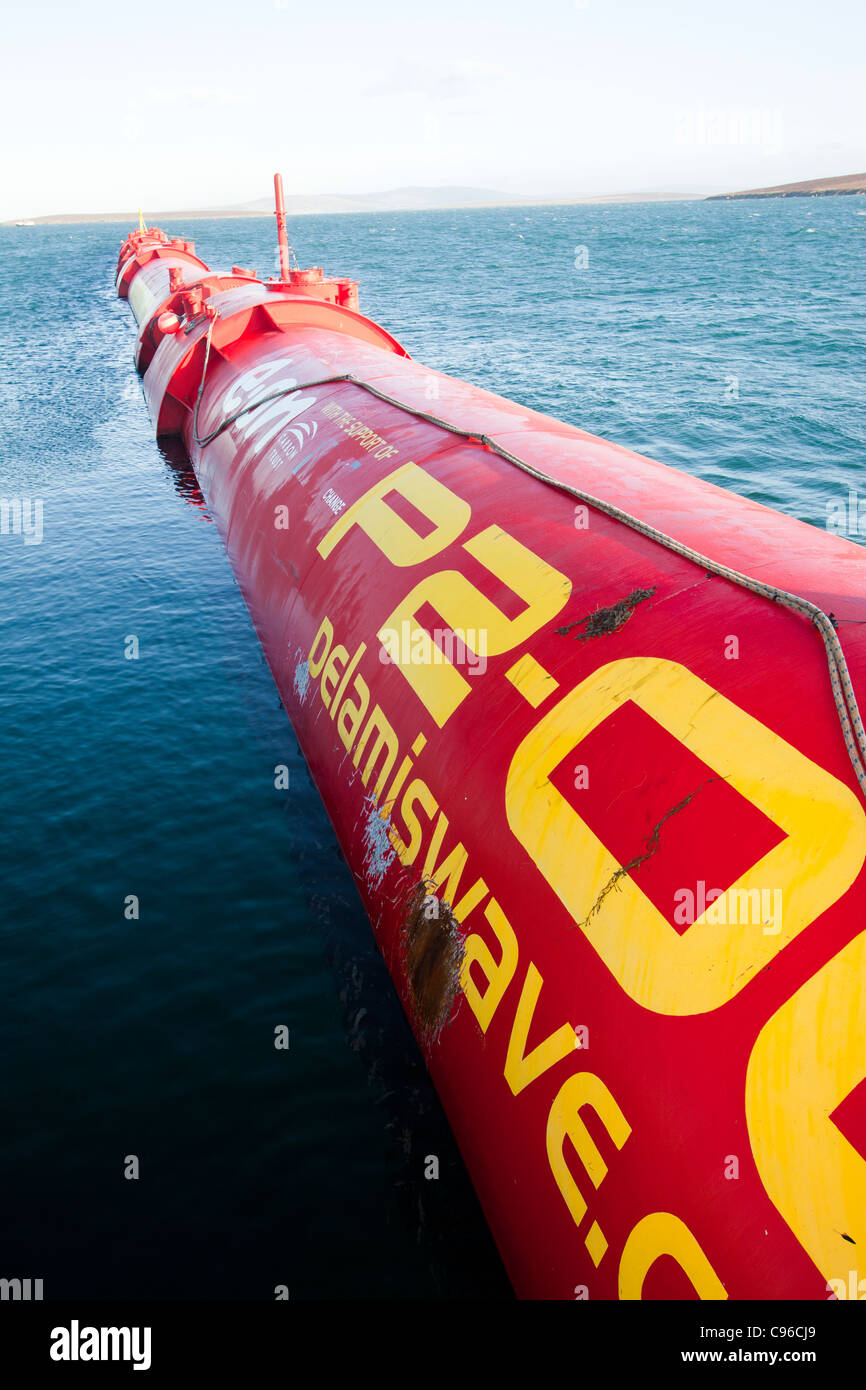 A Pelamis P2 wave energy generator on the dockside at Lyness on Hoy ...