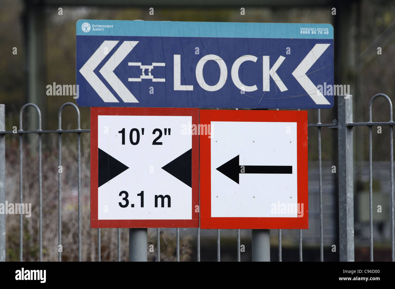 Canal Lock sign posted with width information Stock Photo - Alamy