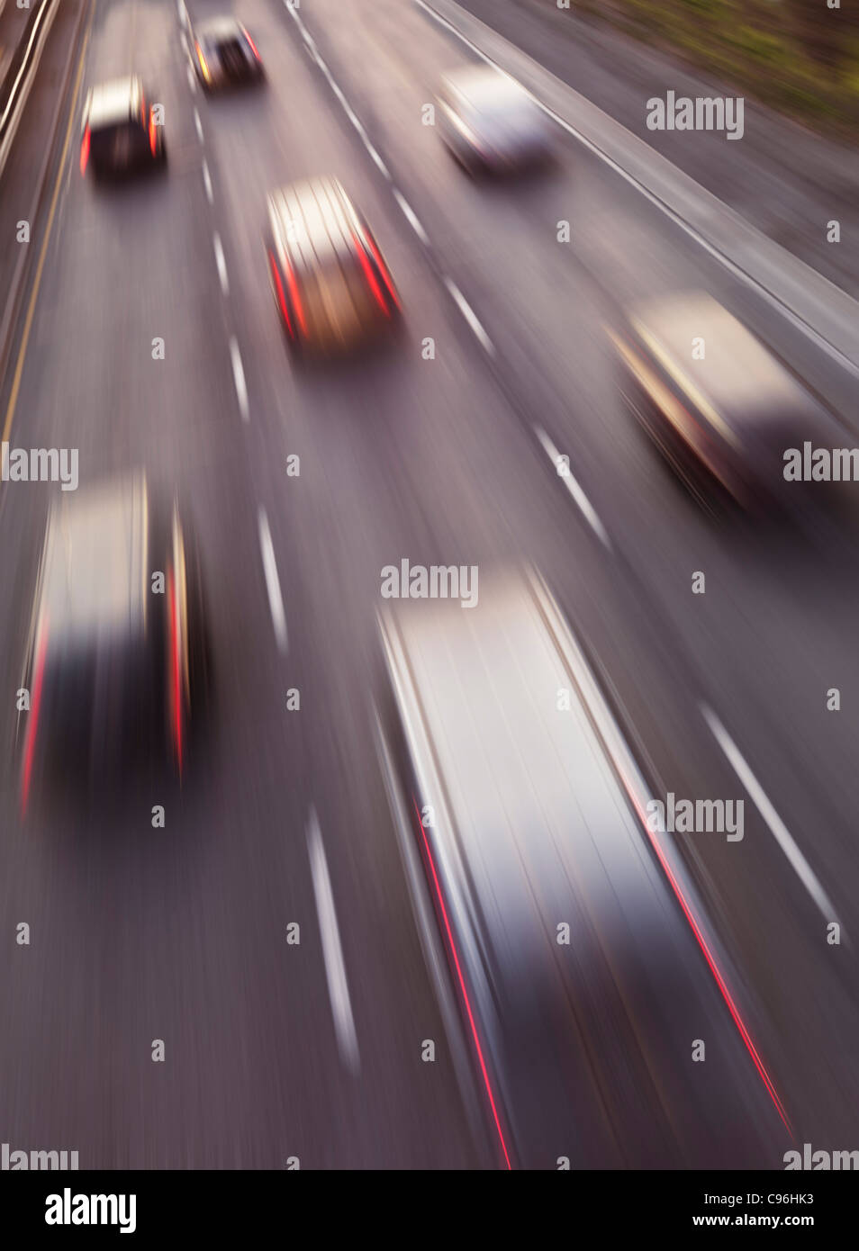 Highway traffic in motion. Dynamic high angle view photo Stock Photo ...