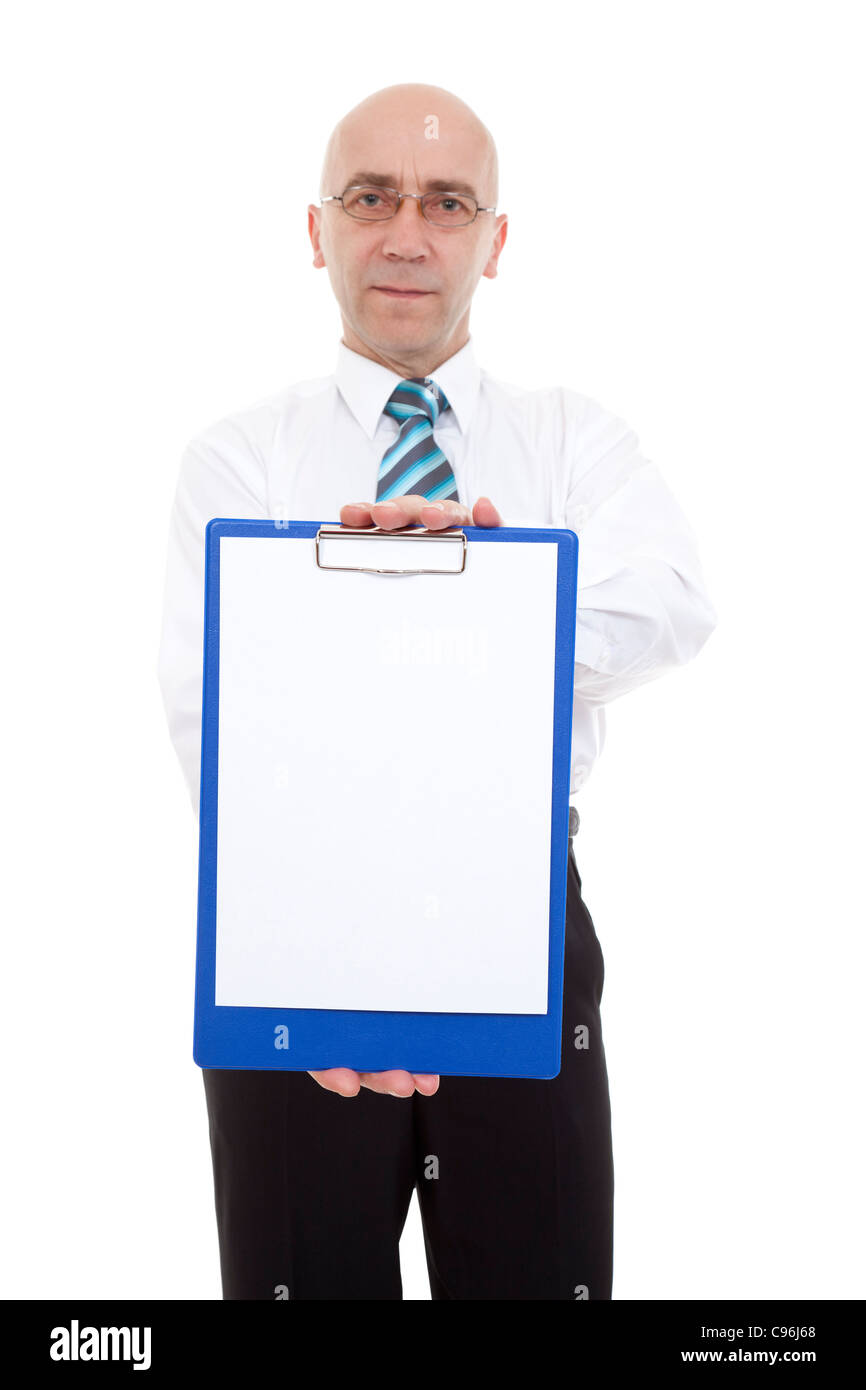 men with sheet of paper on white background Stock Photo - Alamy