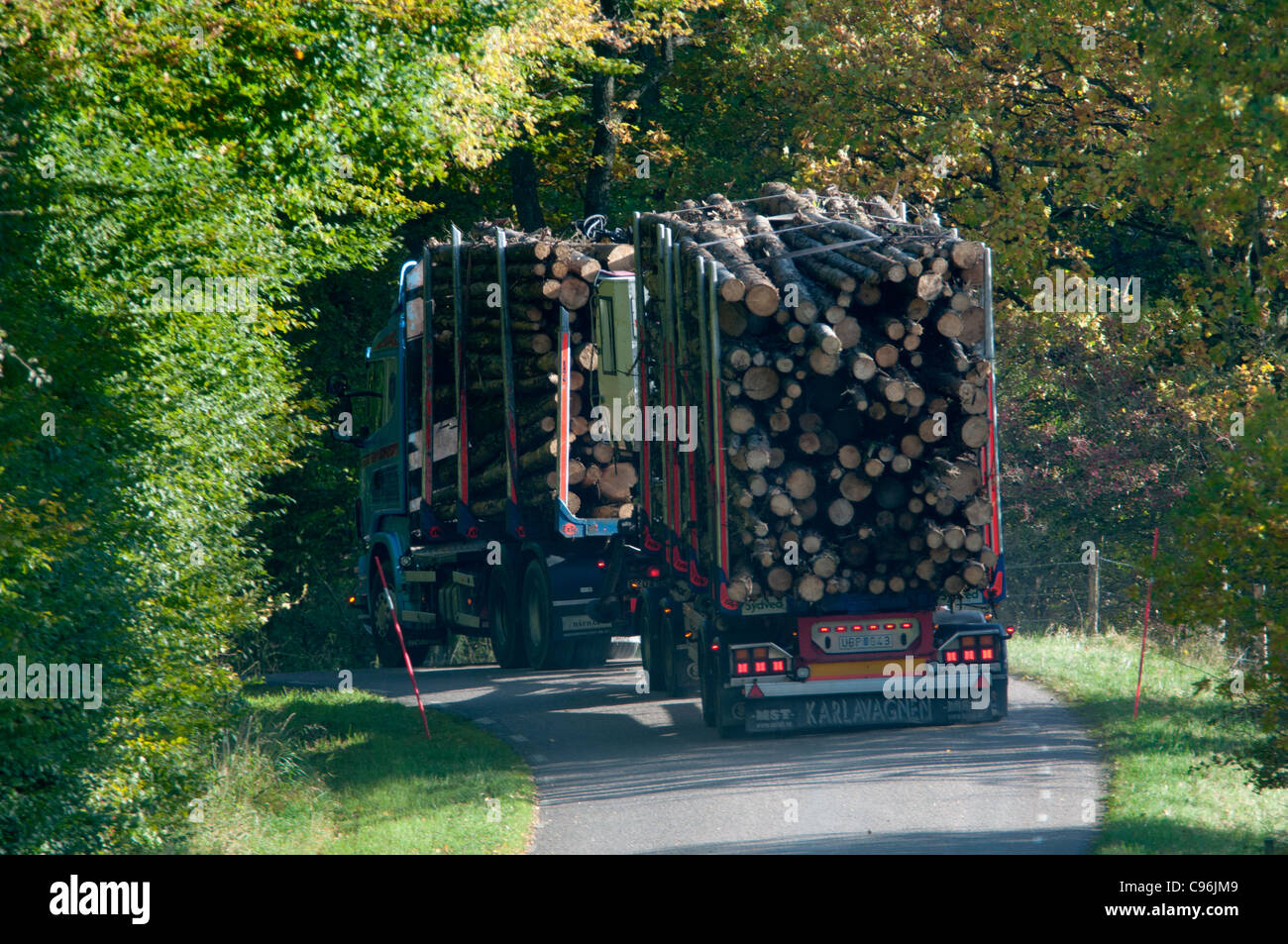 Timber transport on a local road Stock Photo - Alamy