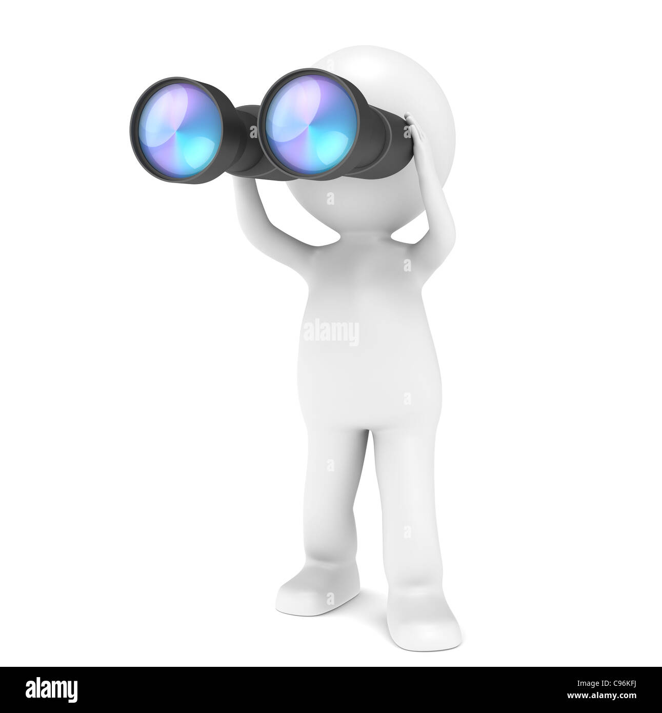 3D little human character with a pair of Binoculars. People series ...