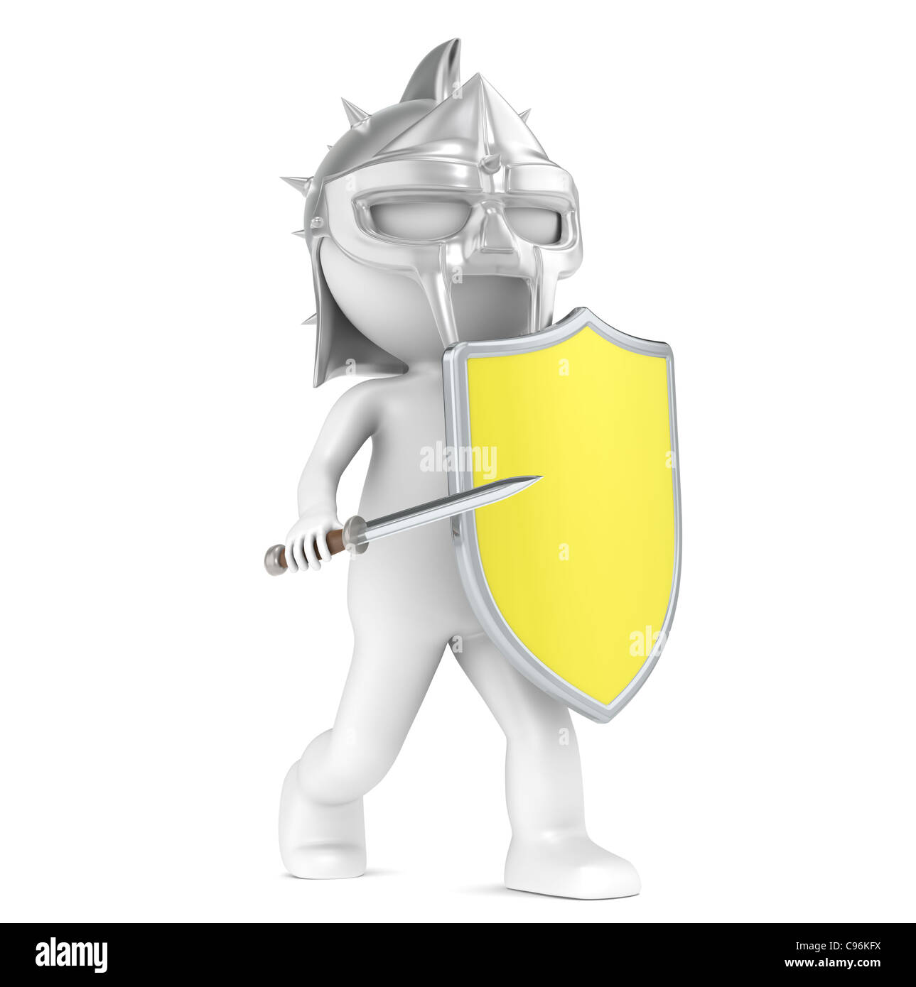 Maximum Protection. 3D little human character The Gladiator with a ...