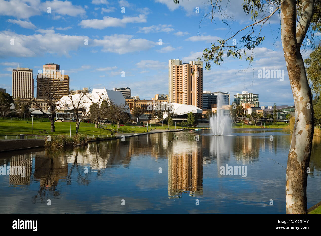 View across Torrens River to the Adelaide Festival Centre and city ...
