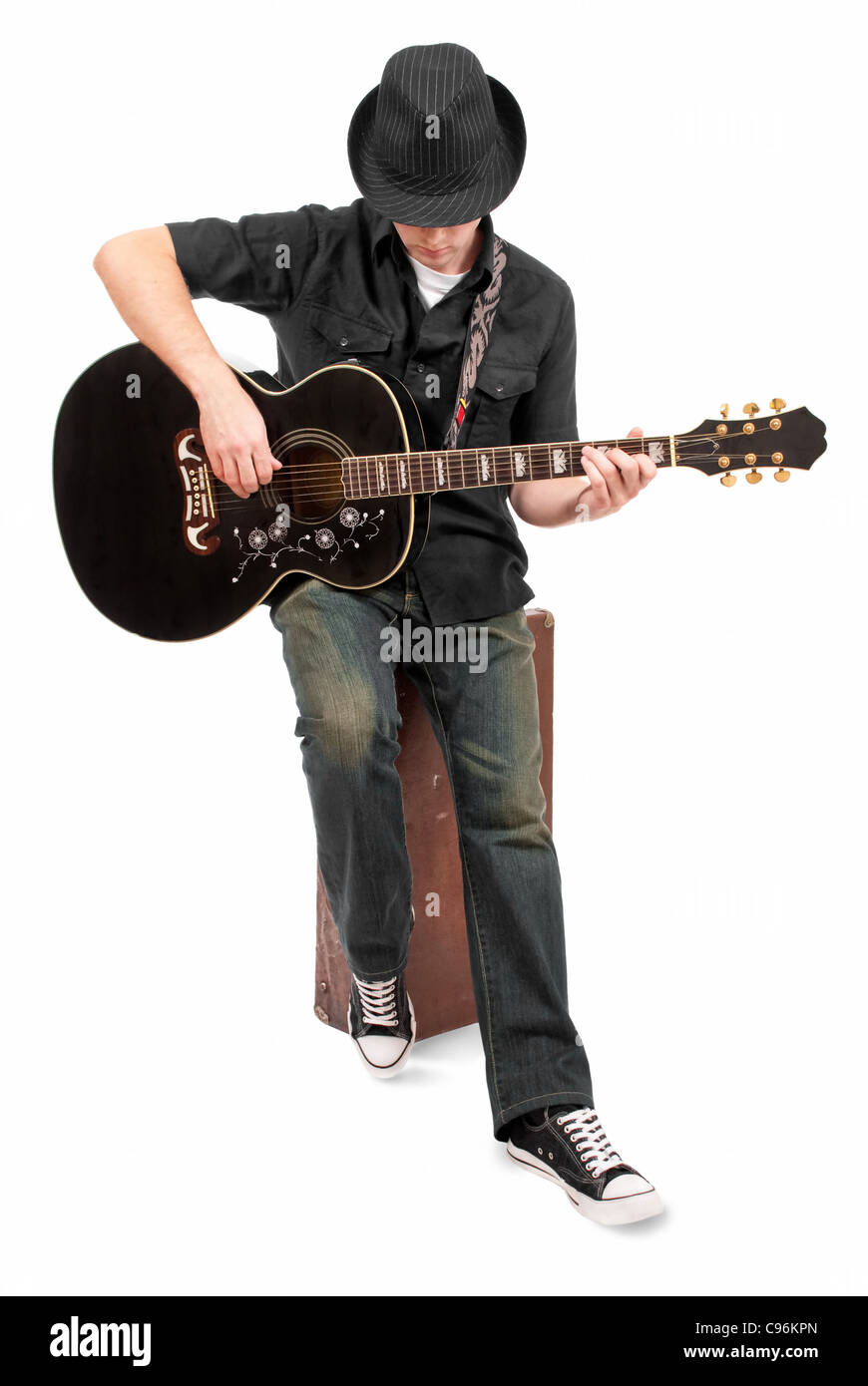 Cool musician playing solo on guitar. All kinds of musical instruments ...