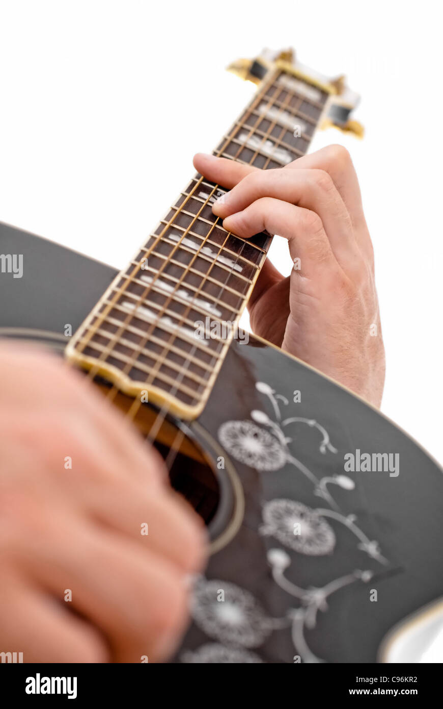 Hands playing guitar. All kinds of musical instruments in different ...
