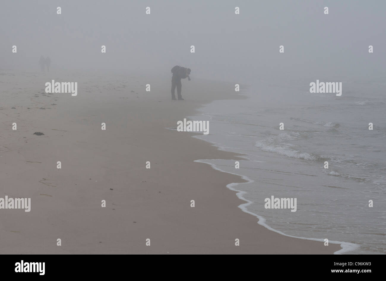 Photographer on a foggy beach Stock Photo - Alamy