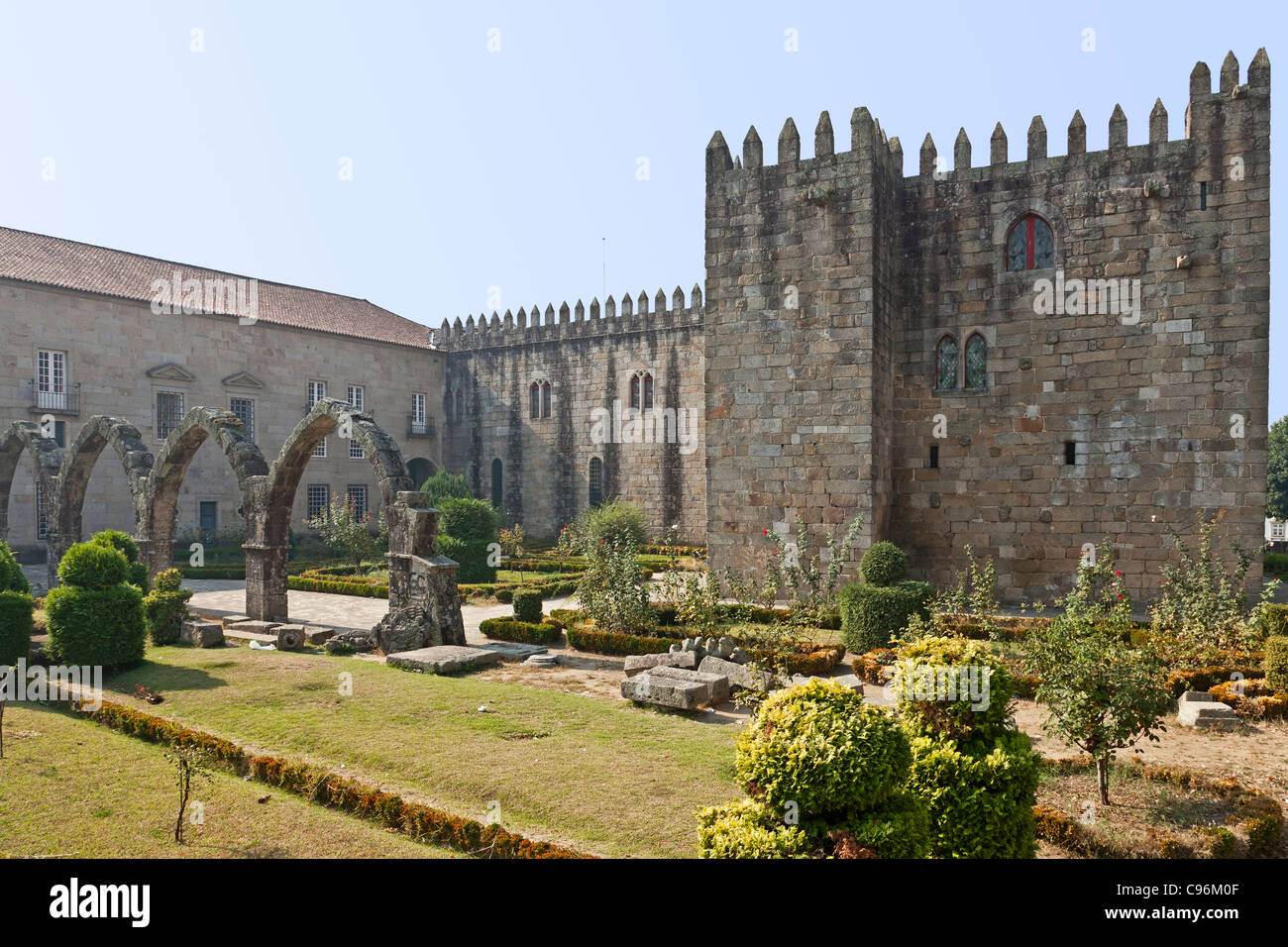 Santa Barbara garden with the medieval Episcopal Palace of Braga ...