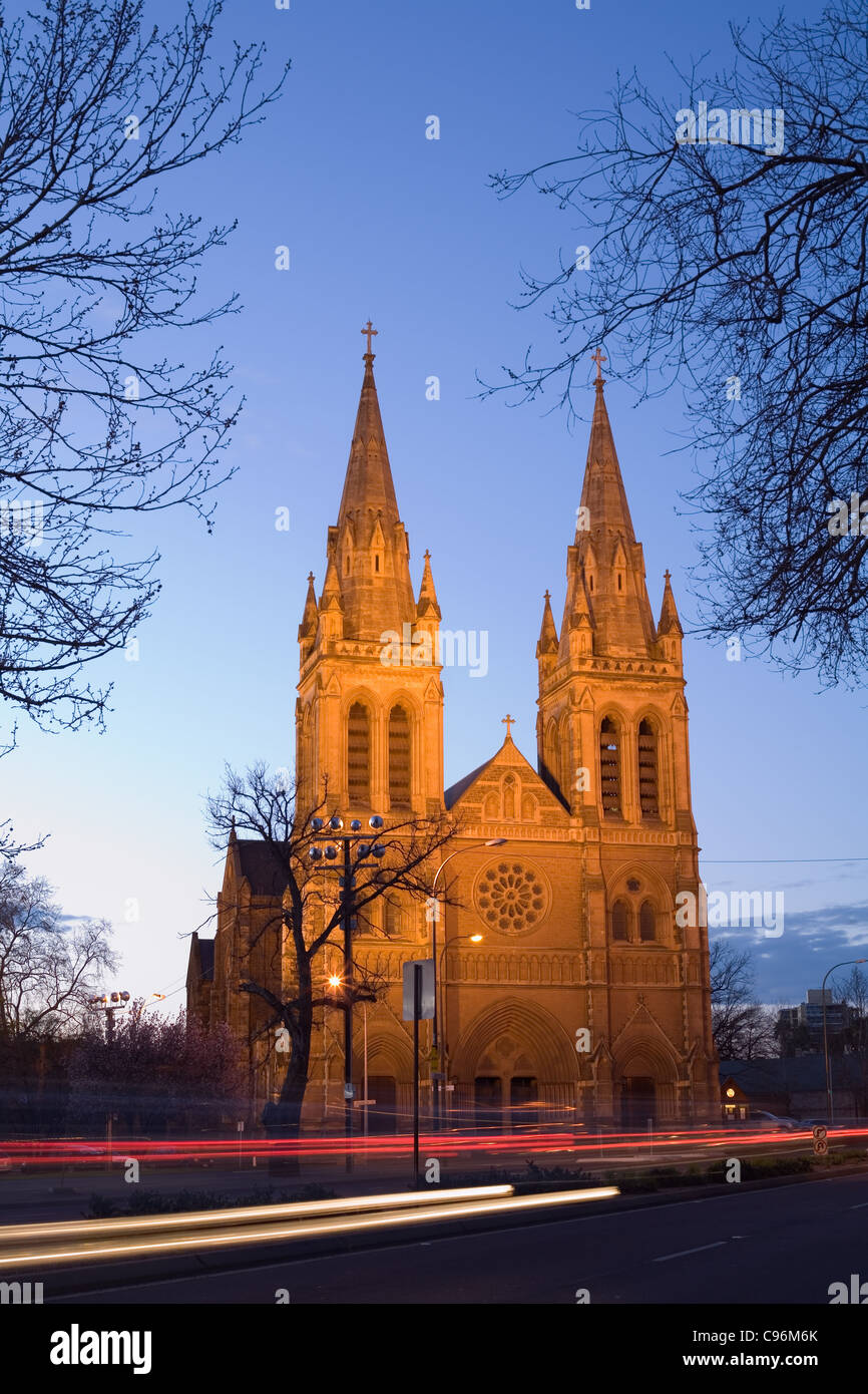 St Peter's Cathedral in North Adelaide illuminated at dusk. Adelaide ...