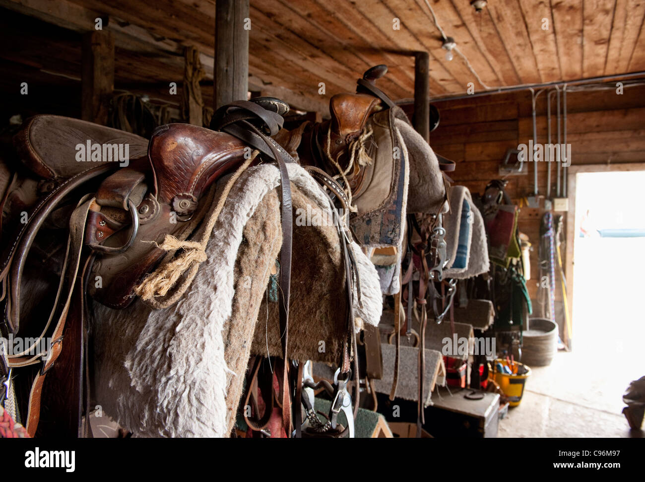 The tack barn at the Early Winters ranch in Mazama, Washington, USA ...