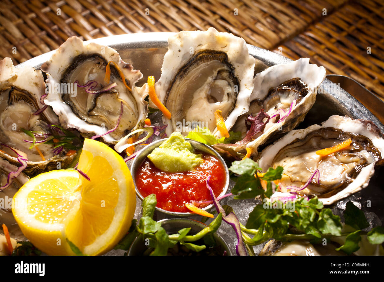 Oysters on the half shell Stock Photo - Alamy