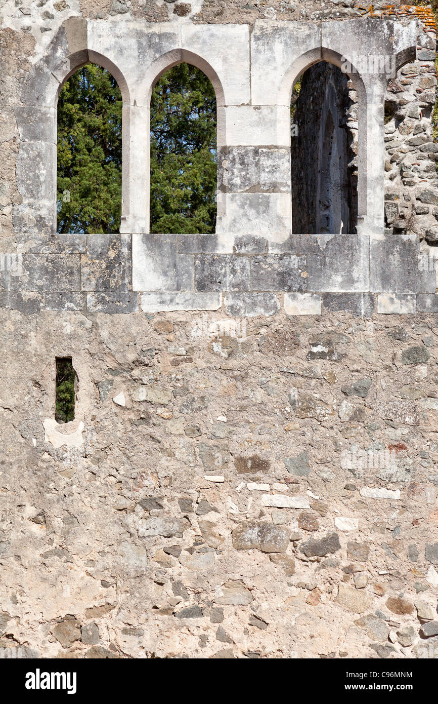 Gothic windows of the 19th century Romantic false ruins, inside the ...