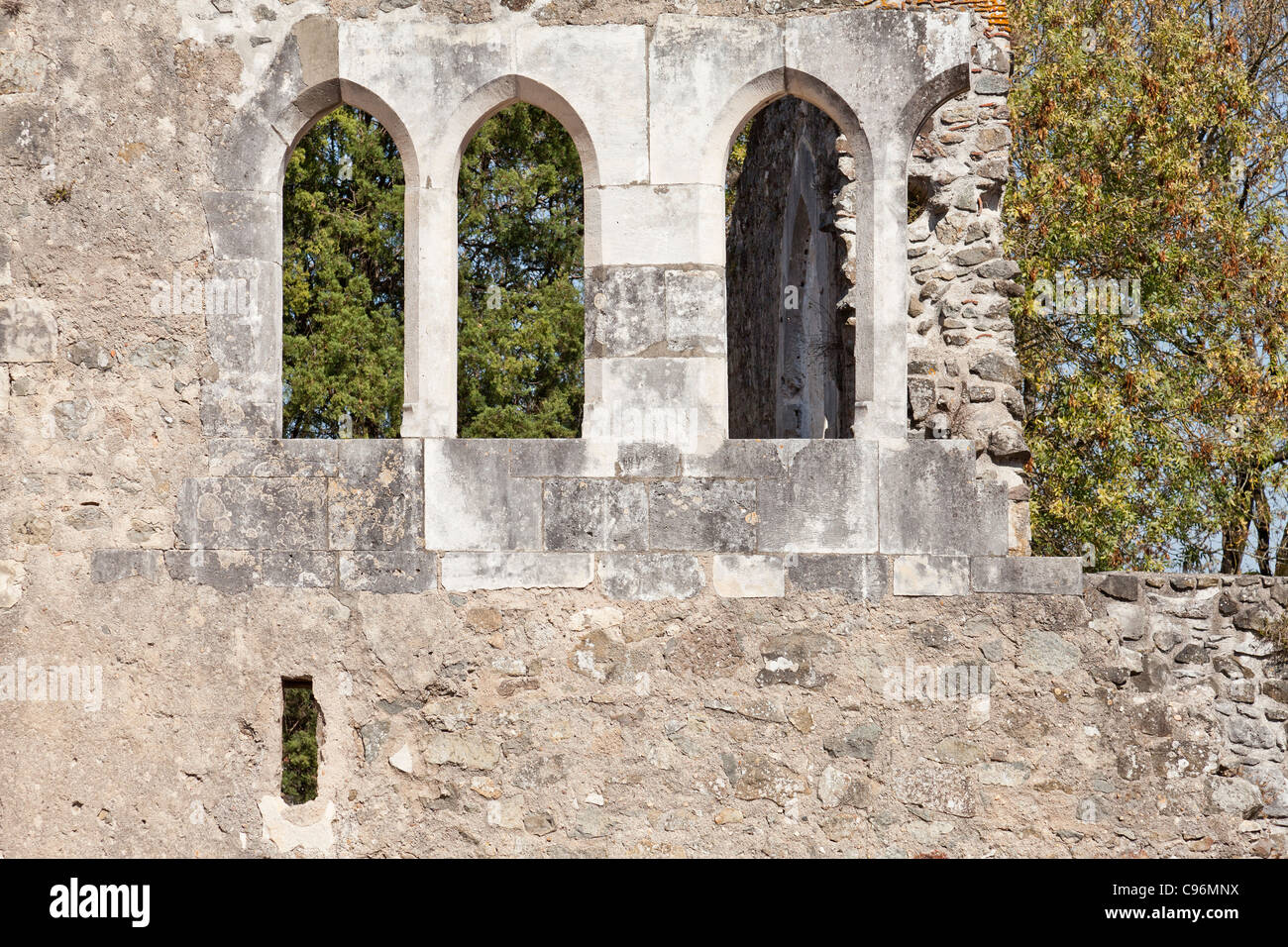 Gothic windows of the 19th century Romantic false ruins, inside the ...