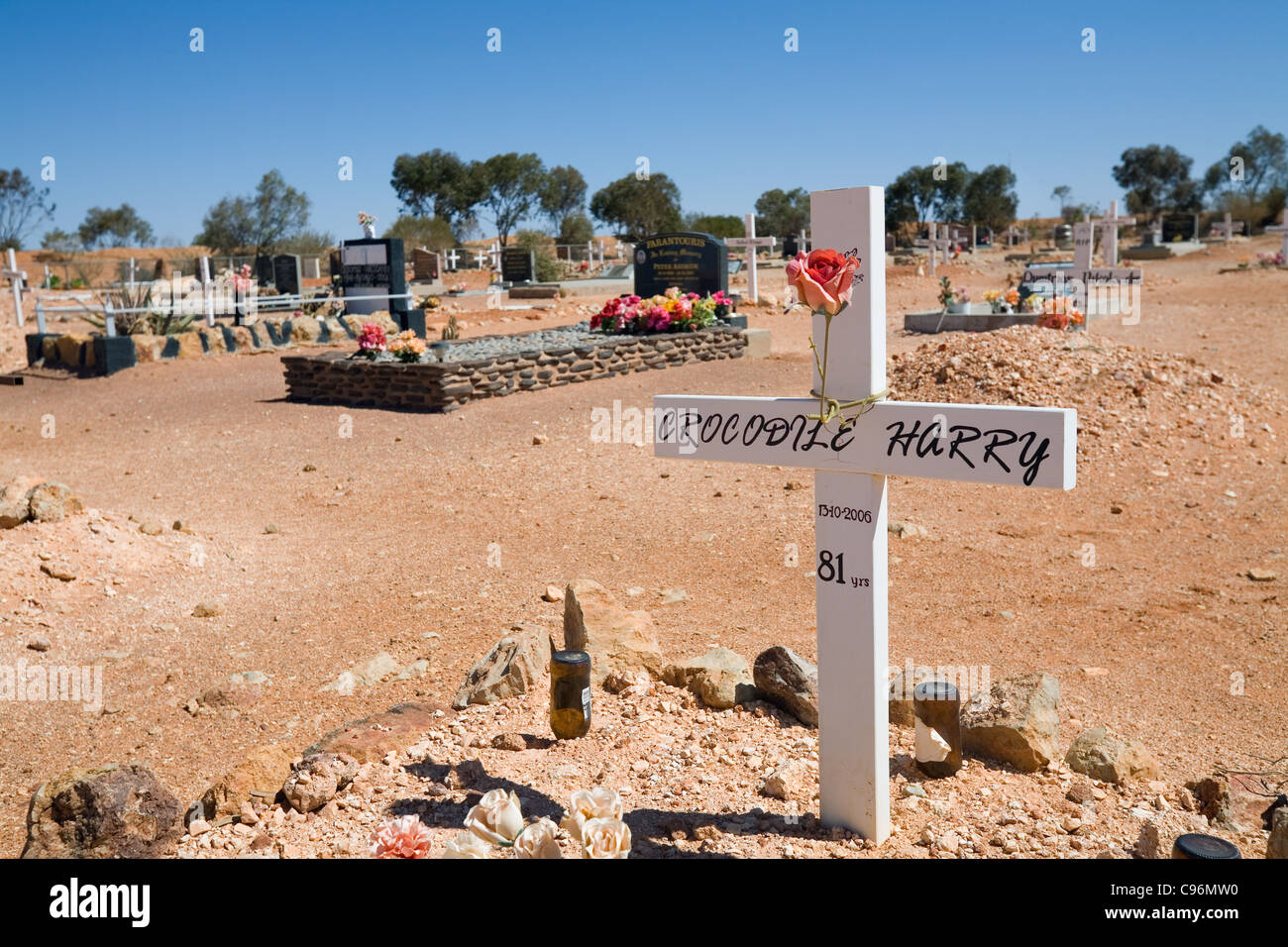 The grave of Crocodile Harry, a local eccentric and miner. Coober Pedy ...