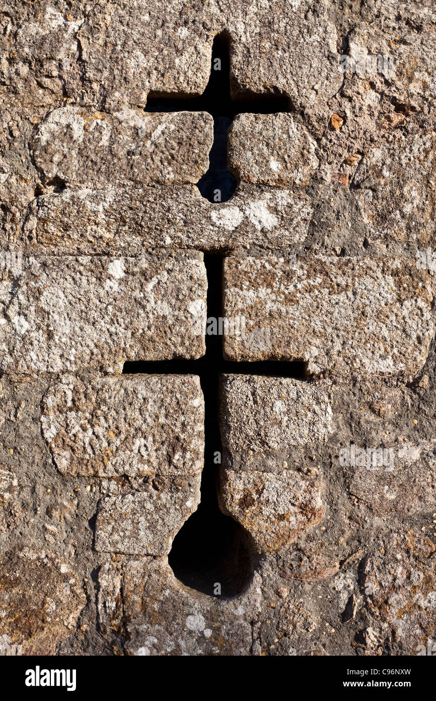 Embrasures in a wall of the Feira Castle. Santa Maria da Feira ...
