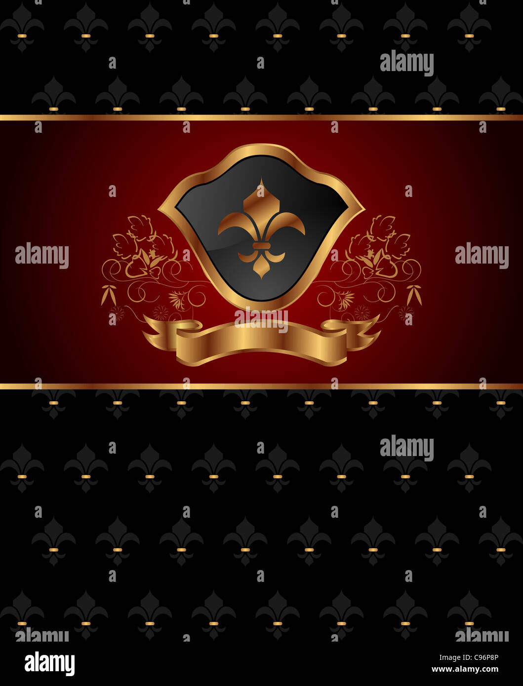 Illustration golden ornate frame with shield - vector Stock Photo - Alamy