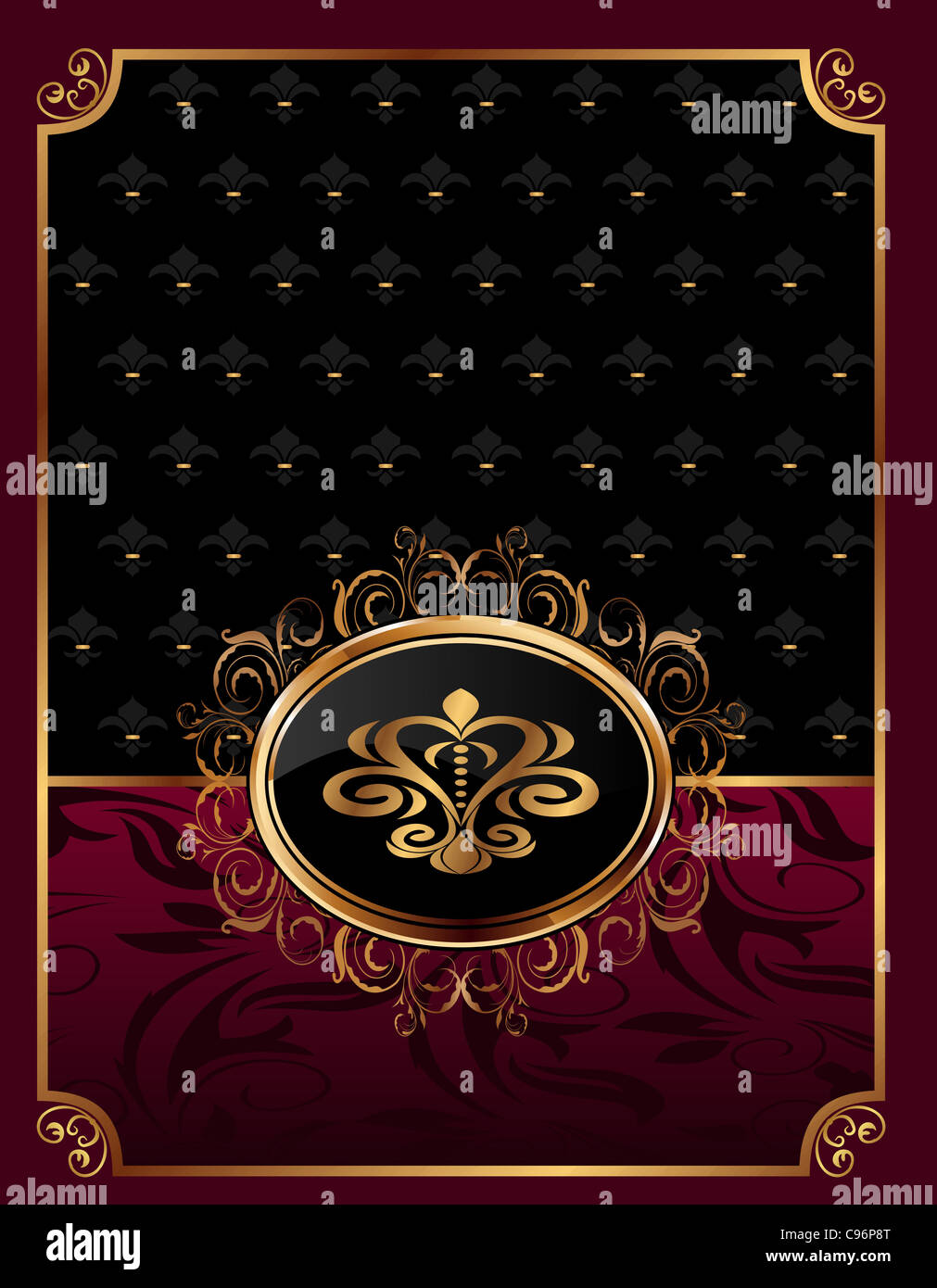 Illustration golden ornate frame with emblem - vector Stock Photo - Alamy
