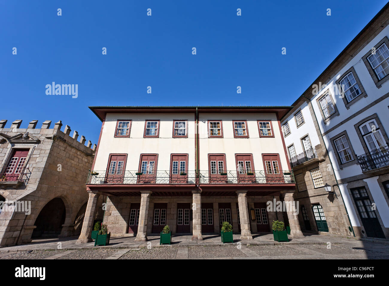 Medieval building in Oliveira Square, Guimares, Portugal. Unesco world ...