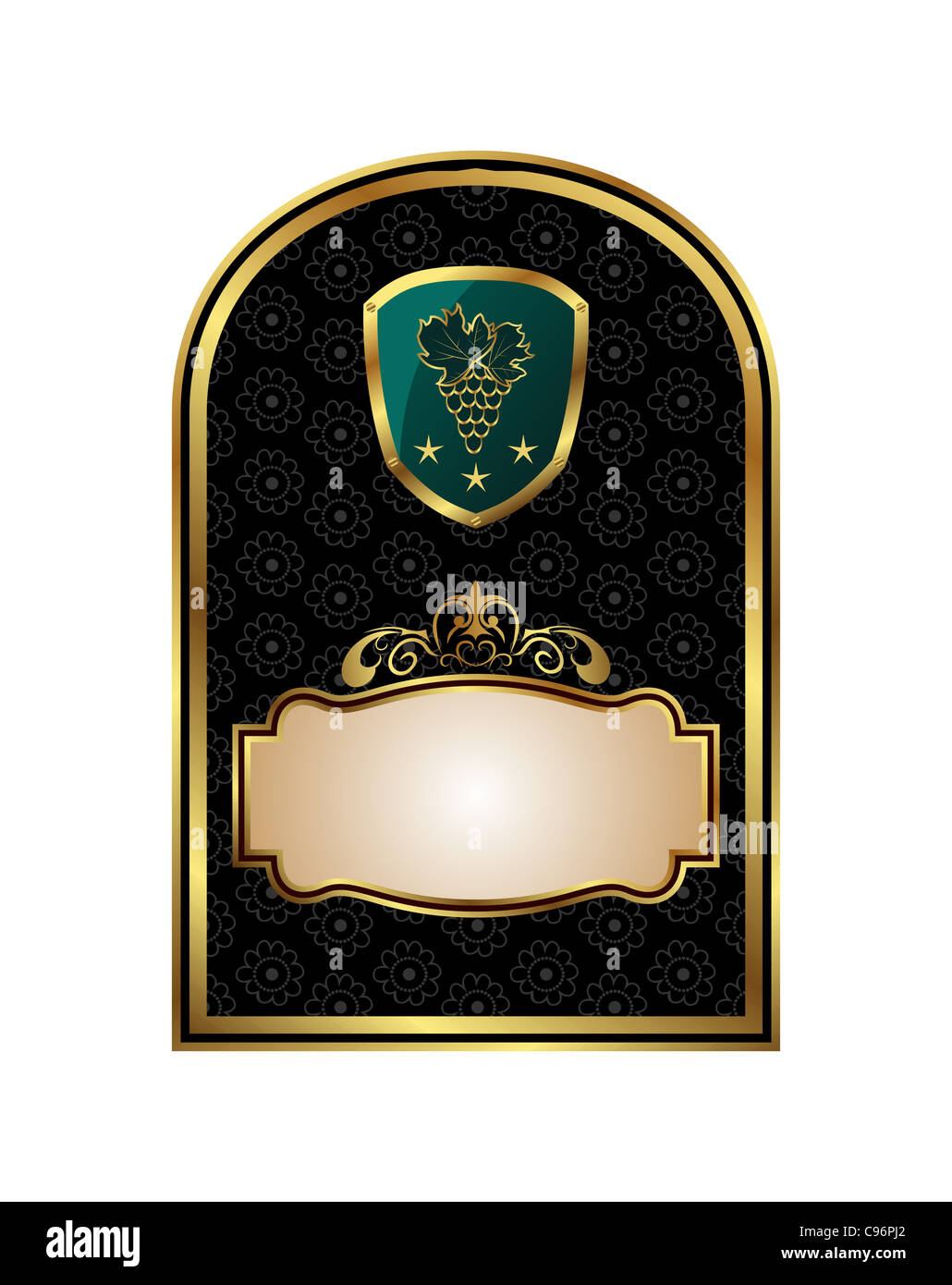 Illustration golden frame label with heraldic shield and grapevine for ...
